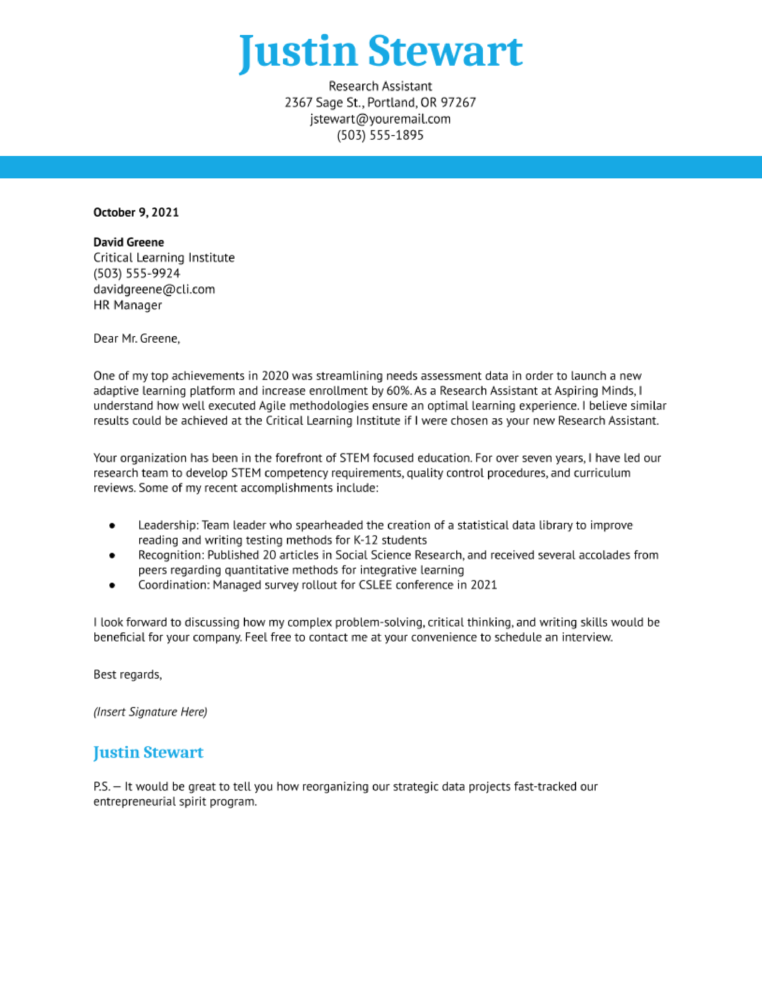 Research Assistant Cover Letter Examples and Templates for 2024 ...