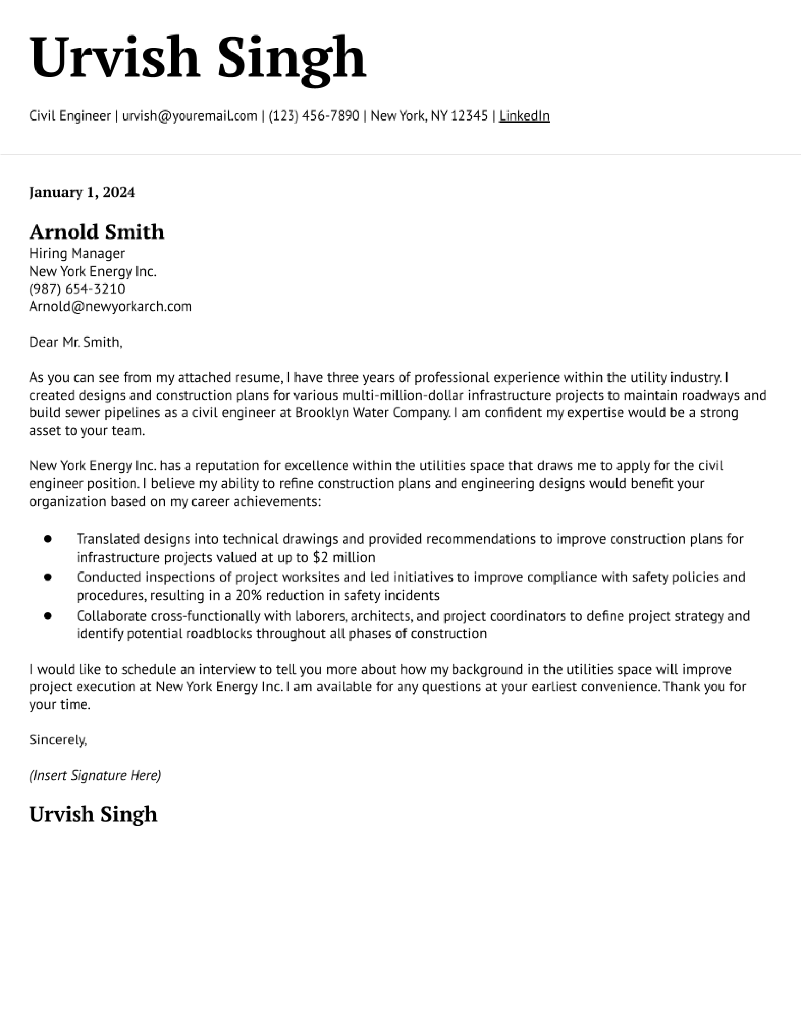 Civil Engineering Cover Letter Examples and Templates for 2024 ...
