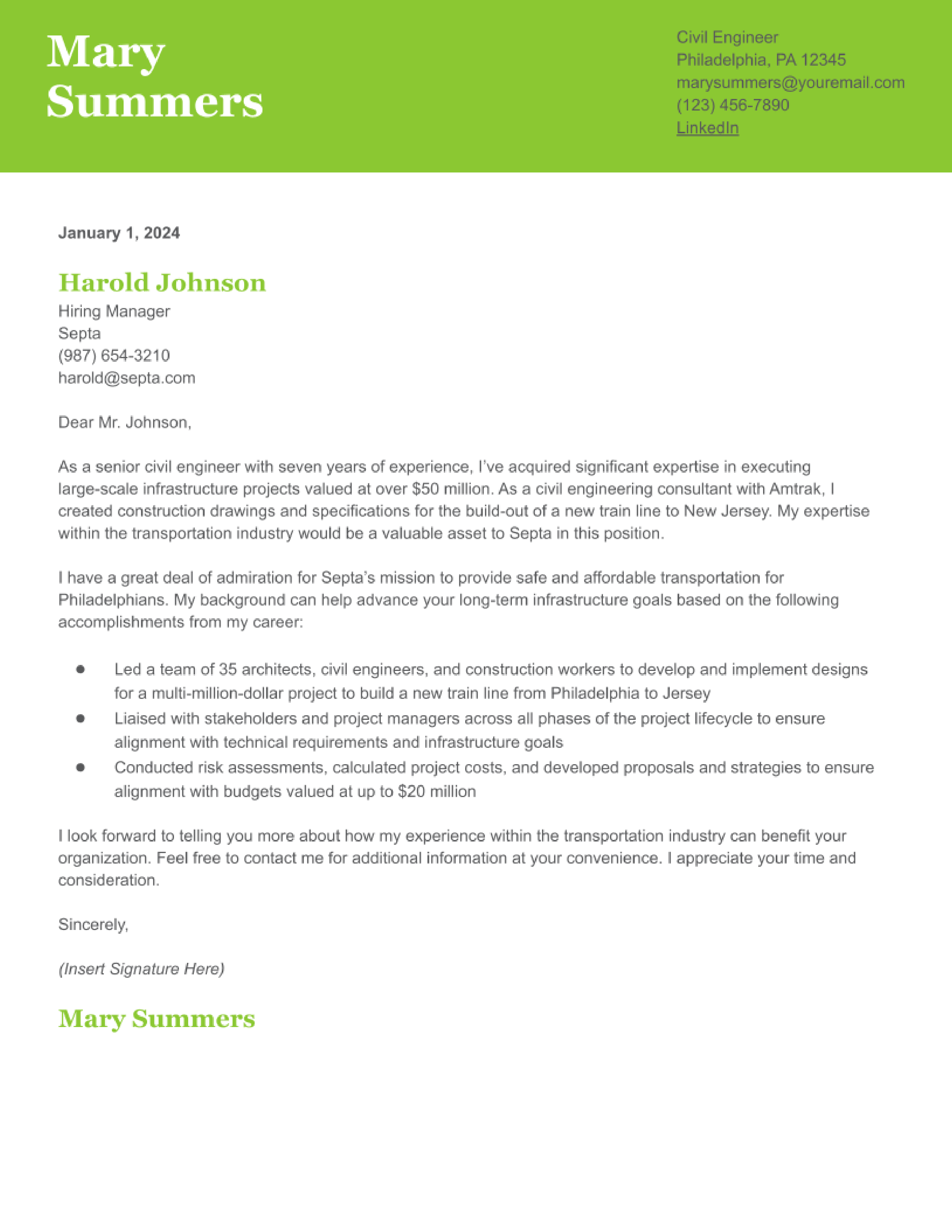 Civil Engineering Cover Letter Examples and Templates for 2024 ...