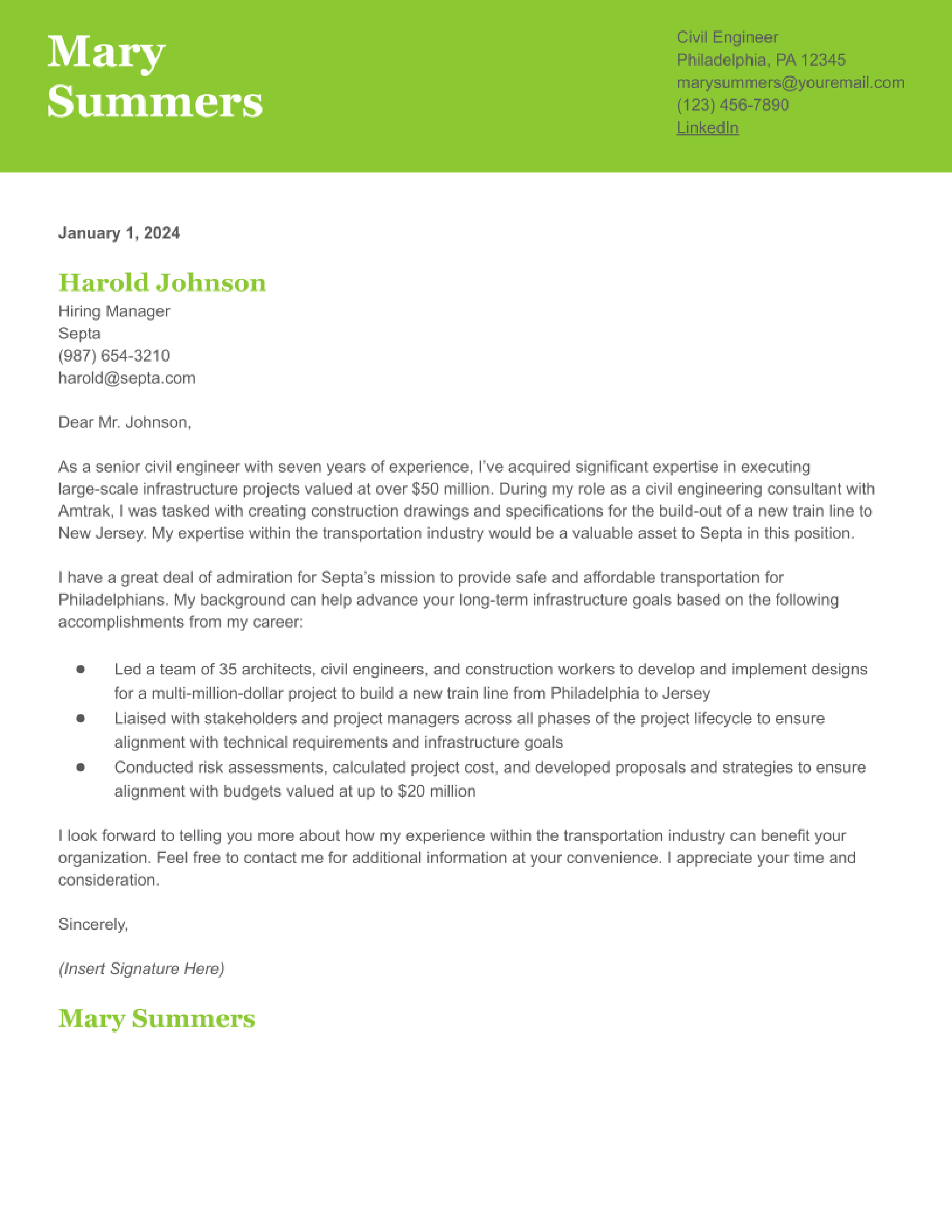 Civil Engineering Cover Letter Examples and Templates for 2024 ...