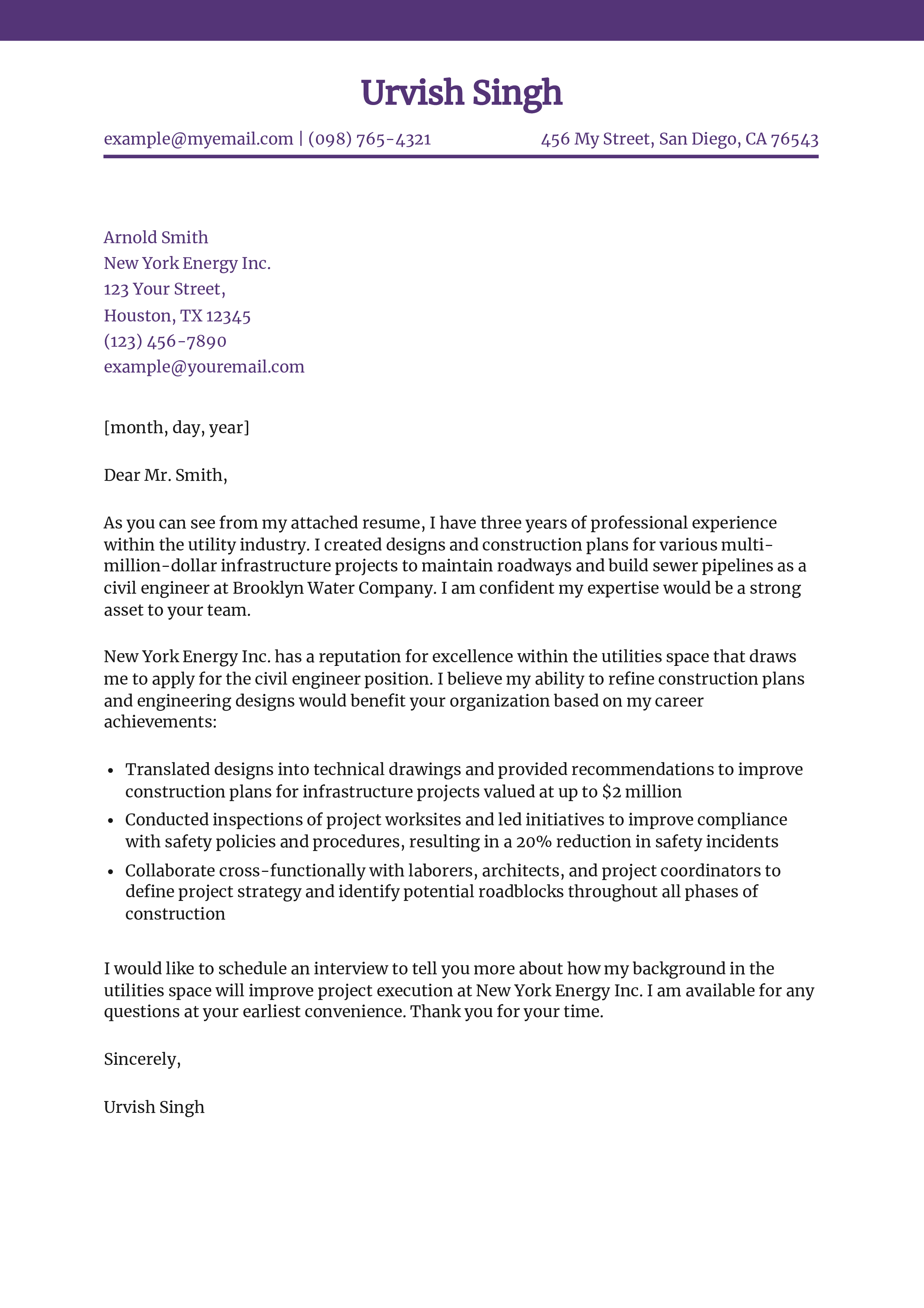 Civil Engineering Cover Letter Examples and Templates for 2024 ...