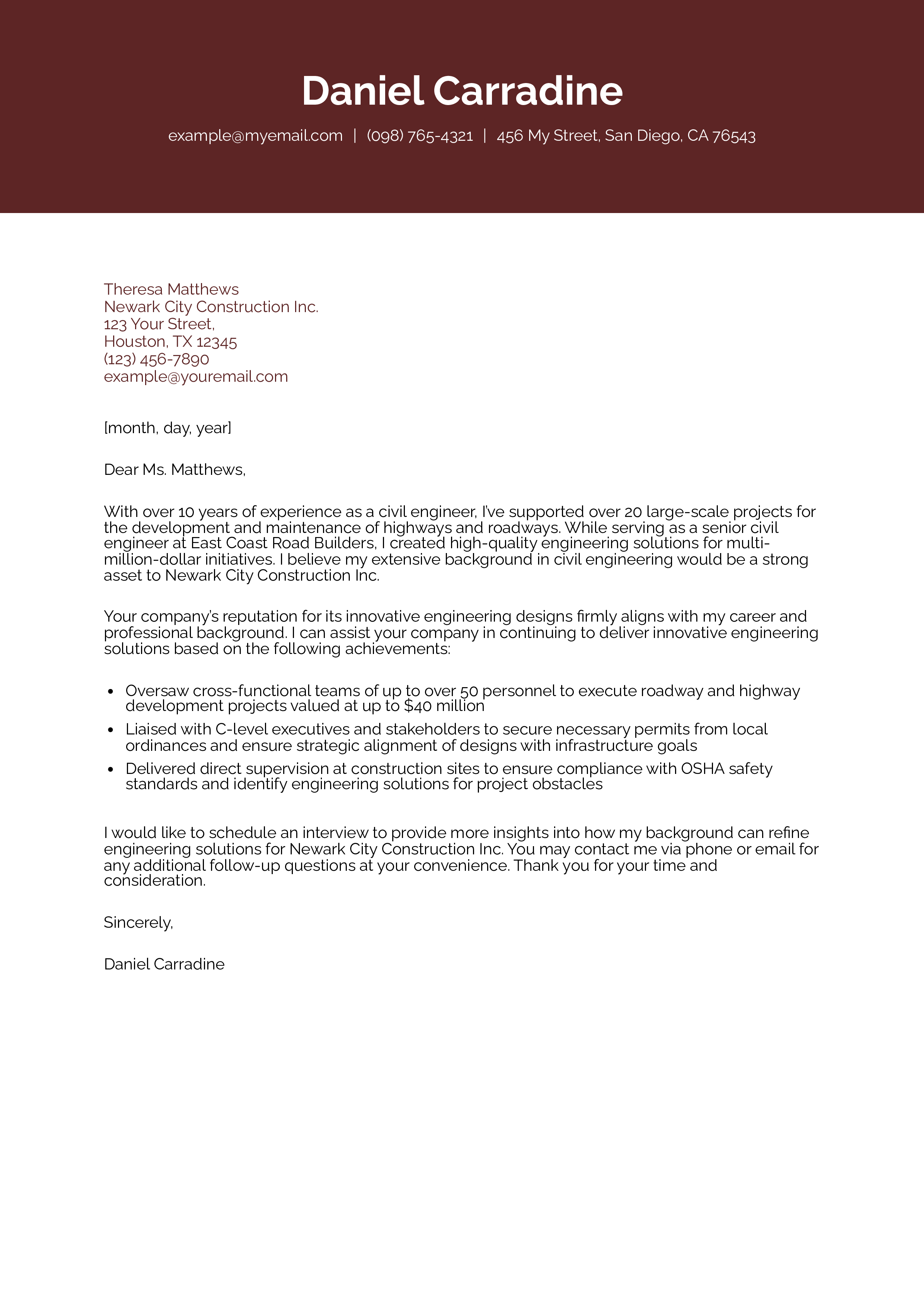 Civil Engineering Cover Letter Examples and Templates for 2024 ...