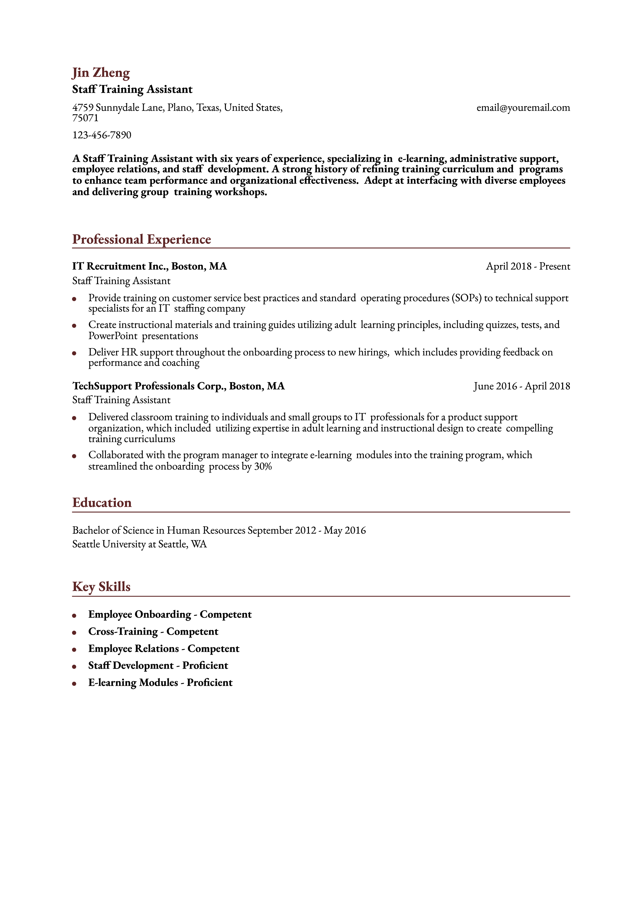Staff Training Assistant Resume Examples and Templates for 2024 ...