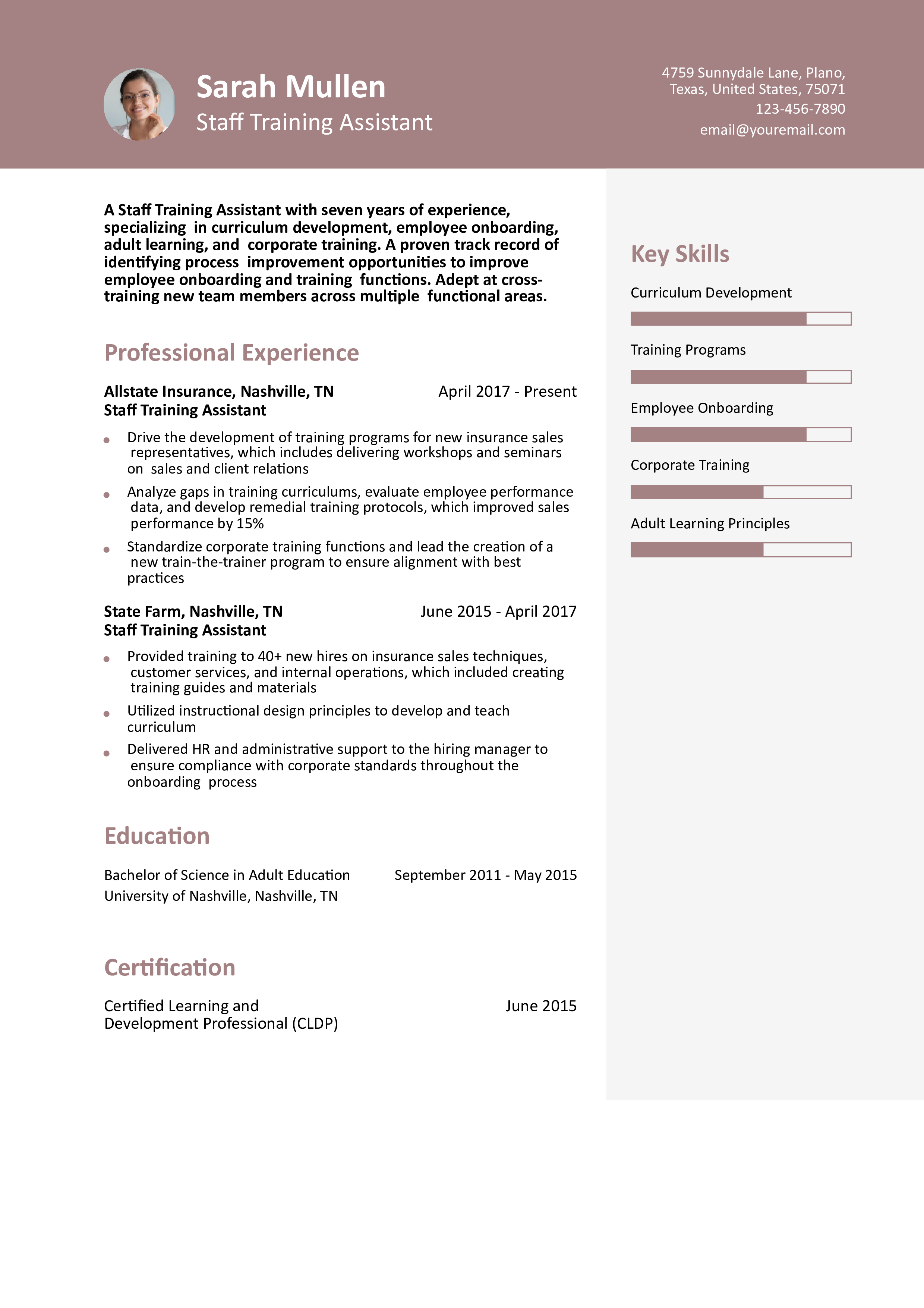Staff Training Assistant Resume Examples and Templates for 2024 ...