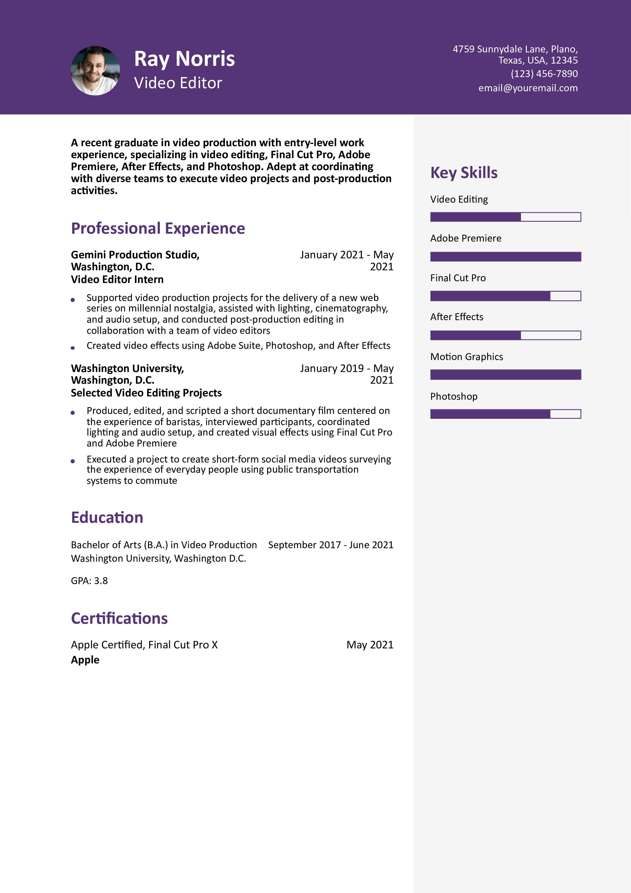 Video Editor Resume Examples and Templates for 2024 - ResumeBuilder.com