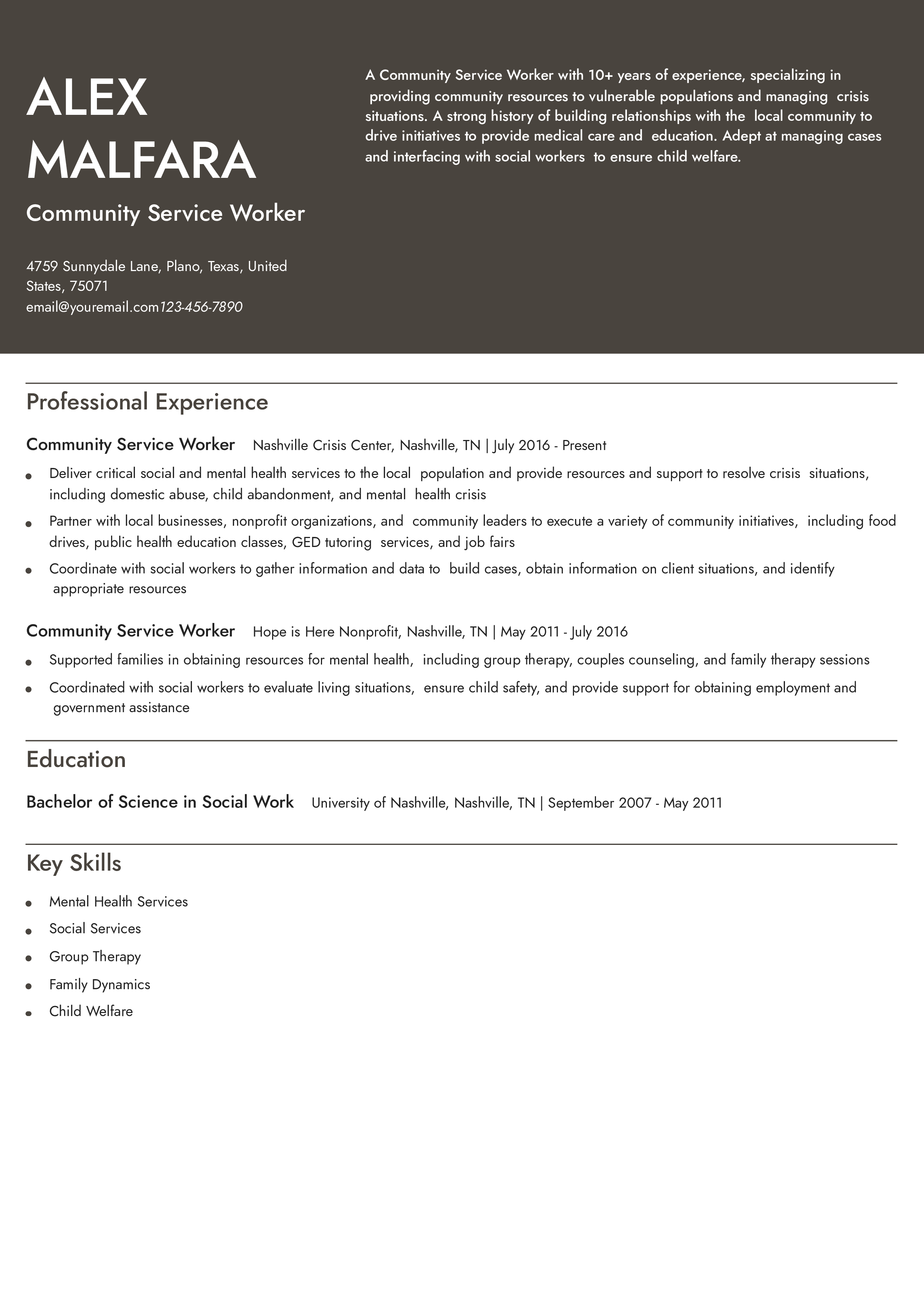 Community Service Worker Resume Examples and Templates for 2024 ...