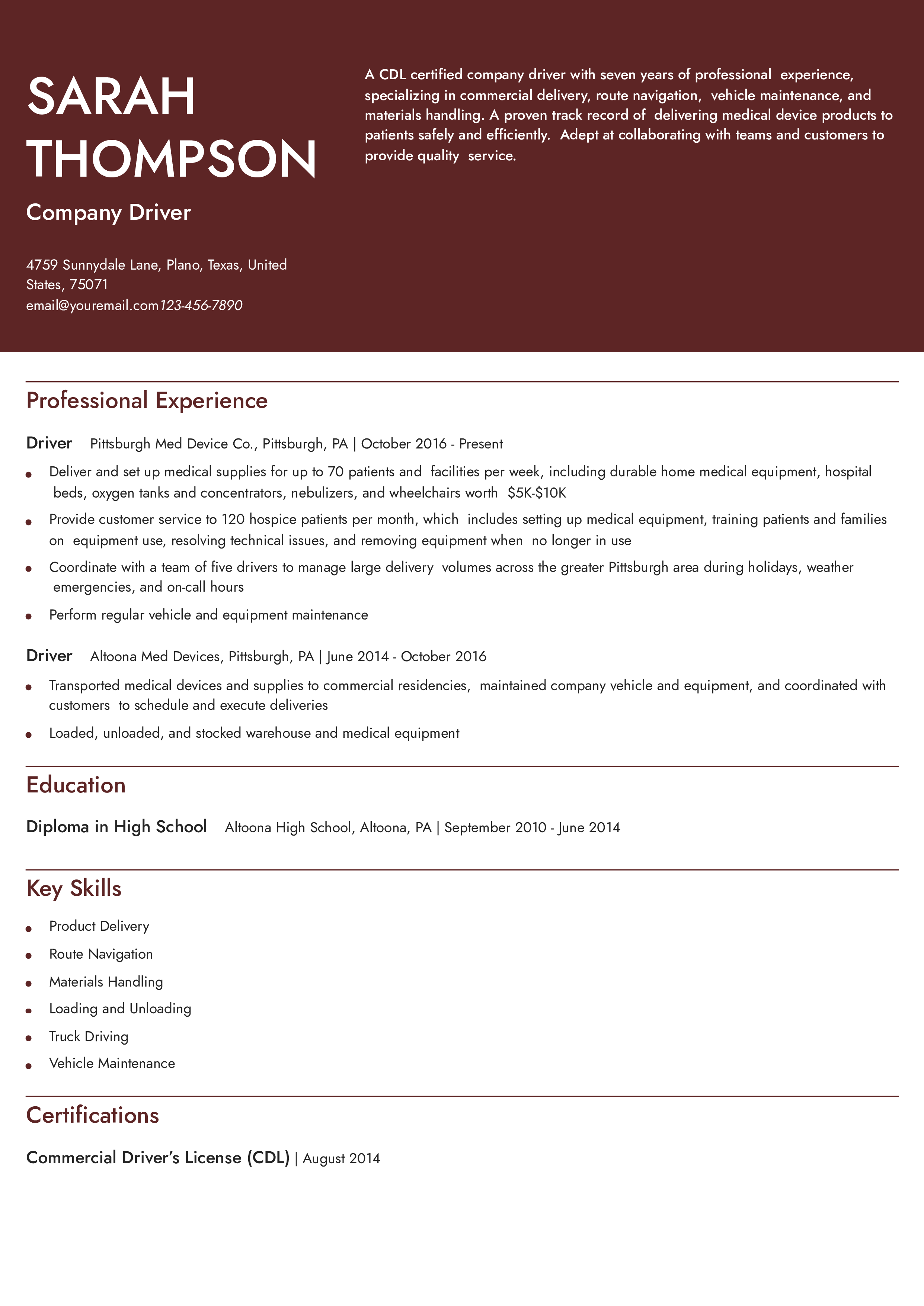 Company Driver Resume Examples and Templates for 2024 - ResumeBuilder.com