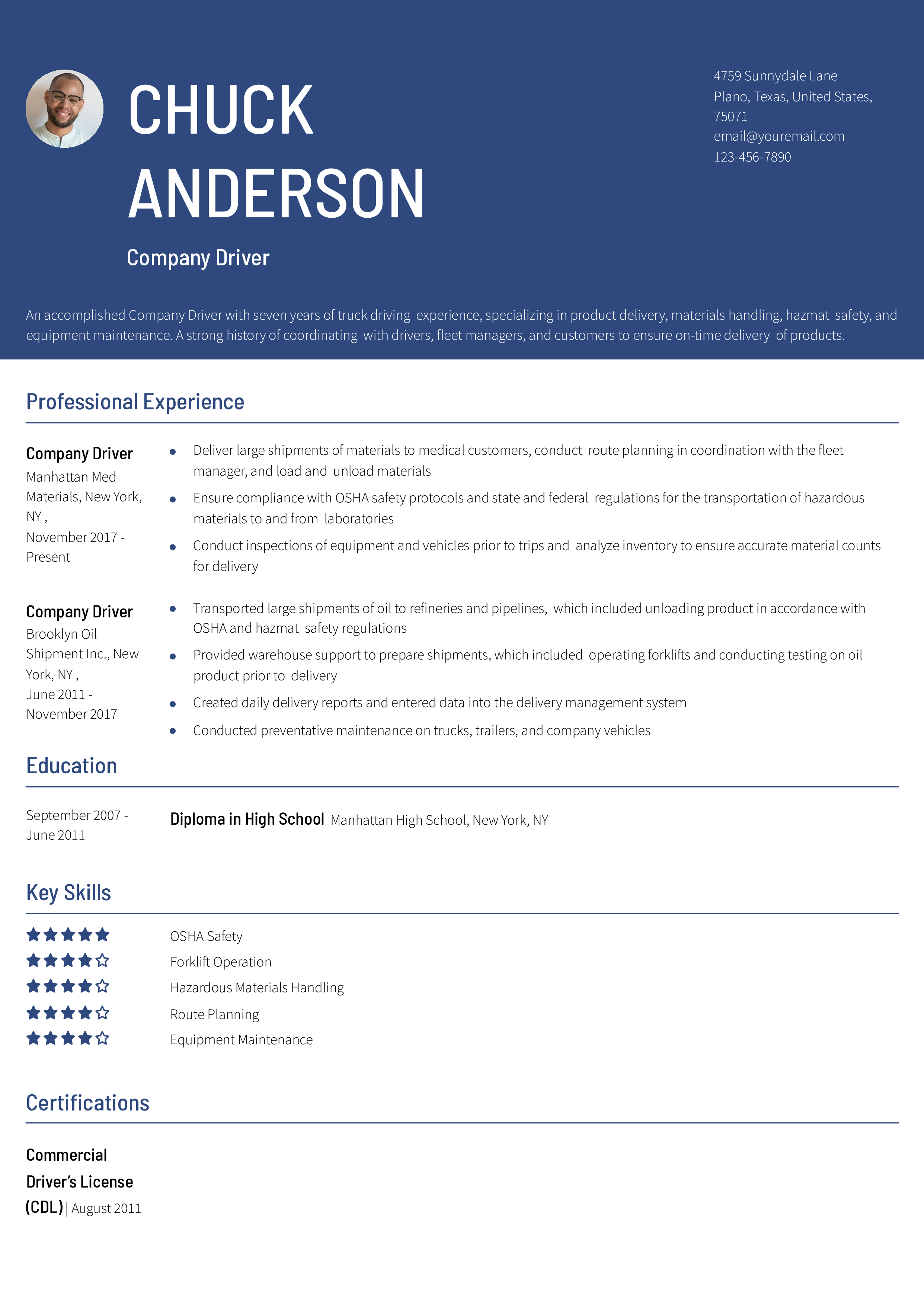 Company Driver Resume Examples and Templates for 2024 - ResumeBuilder.com