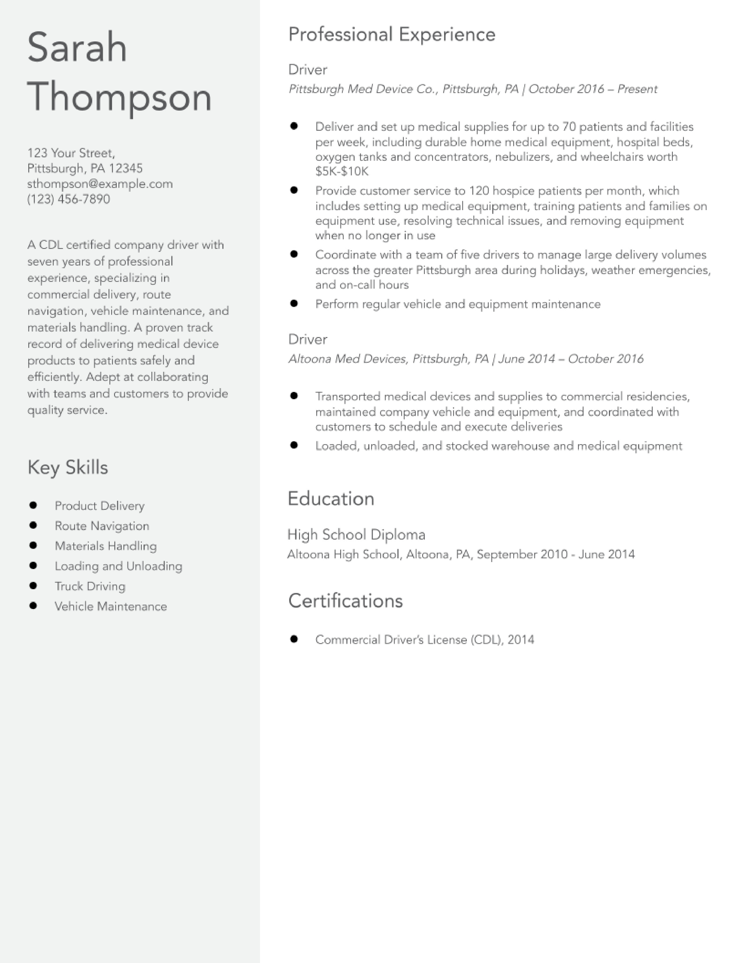 Company Driver Resume Examples and Templates for 2024 - ResumeBuilder.com