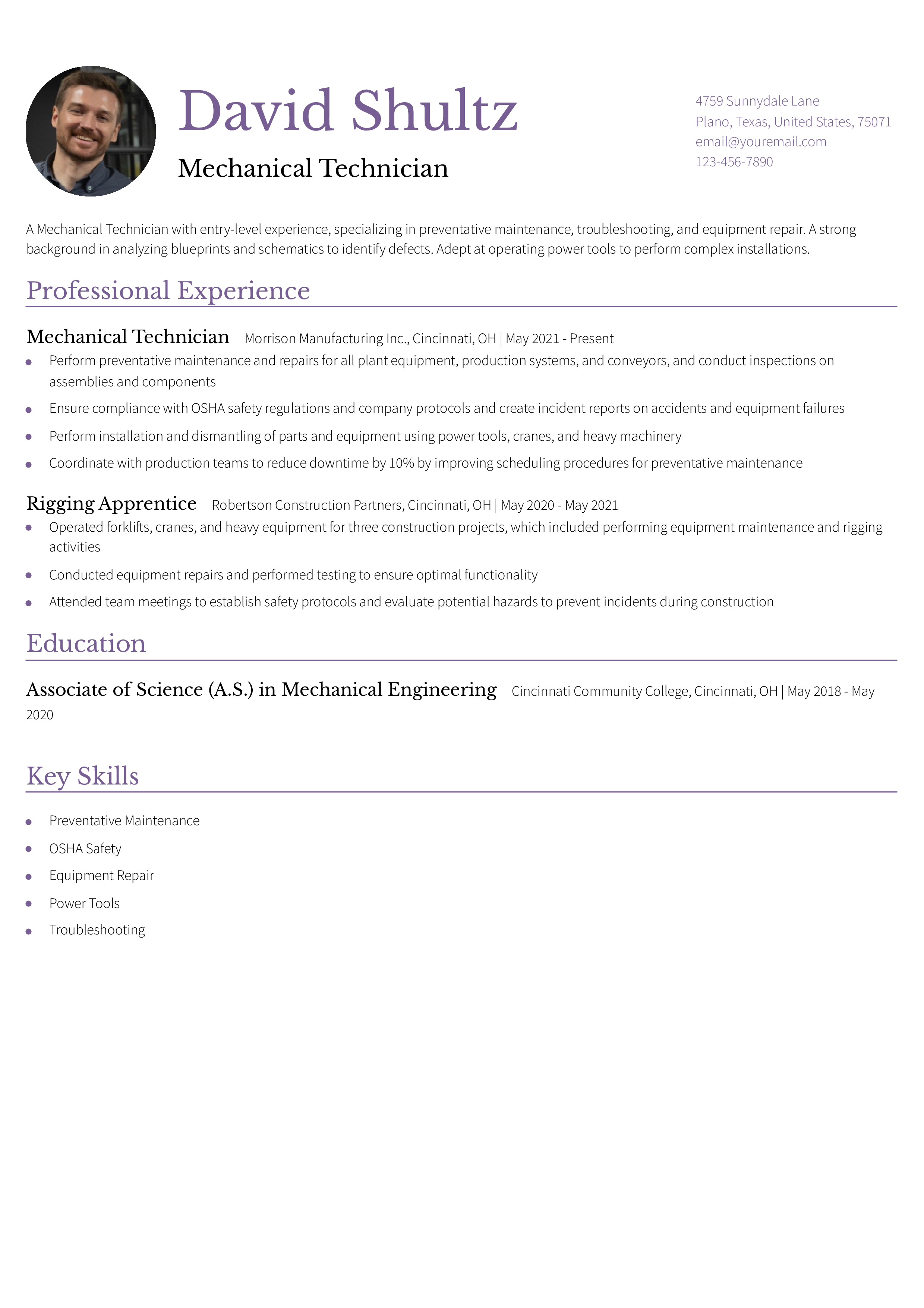 Mechanical Technician Resume Examples and Templates for 2024 ...