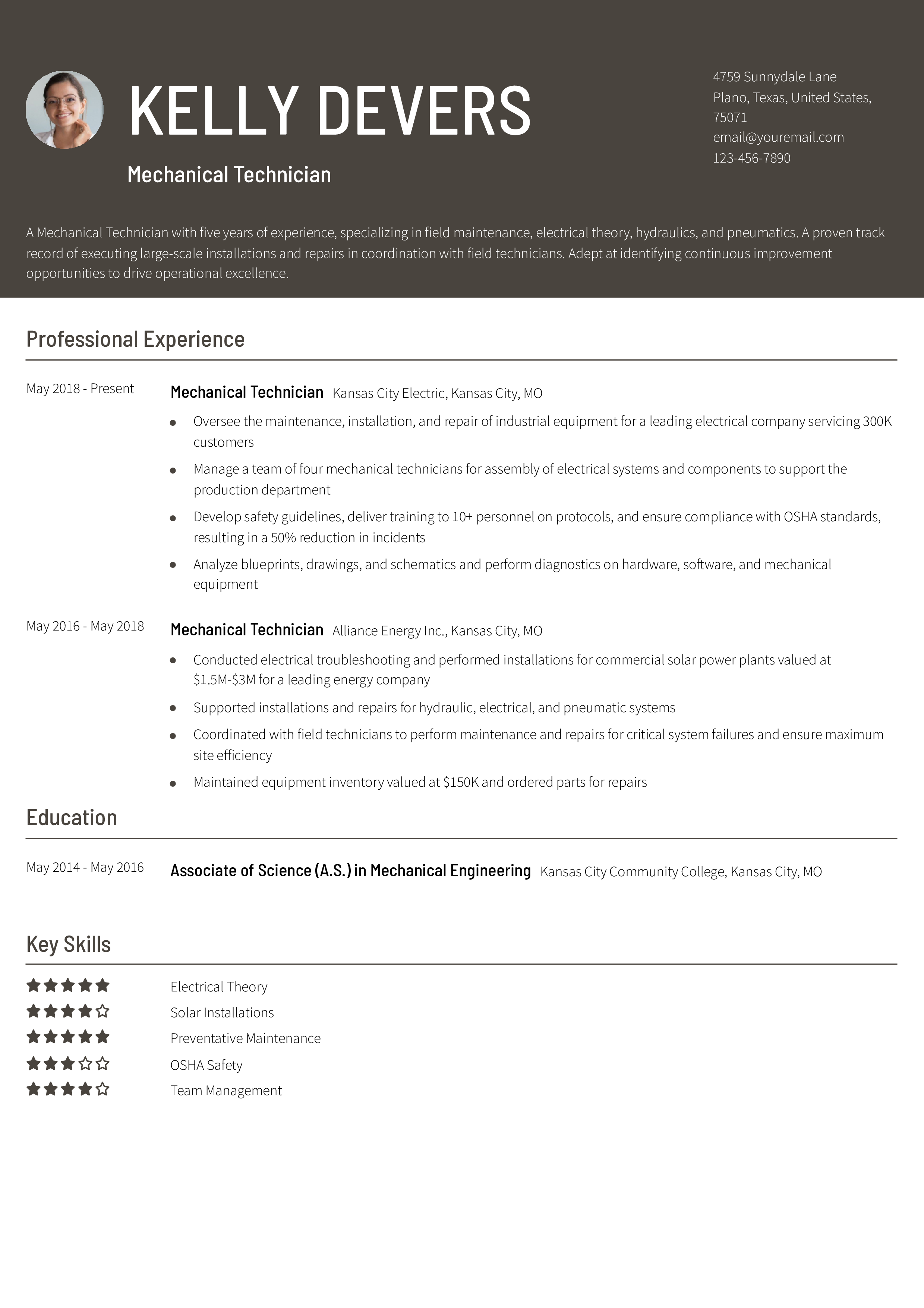 Mechanical Technician Resume Examples and Templates for 2024 ...