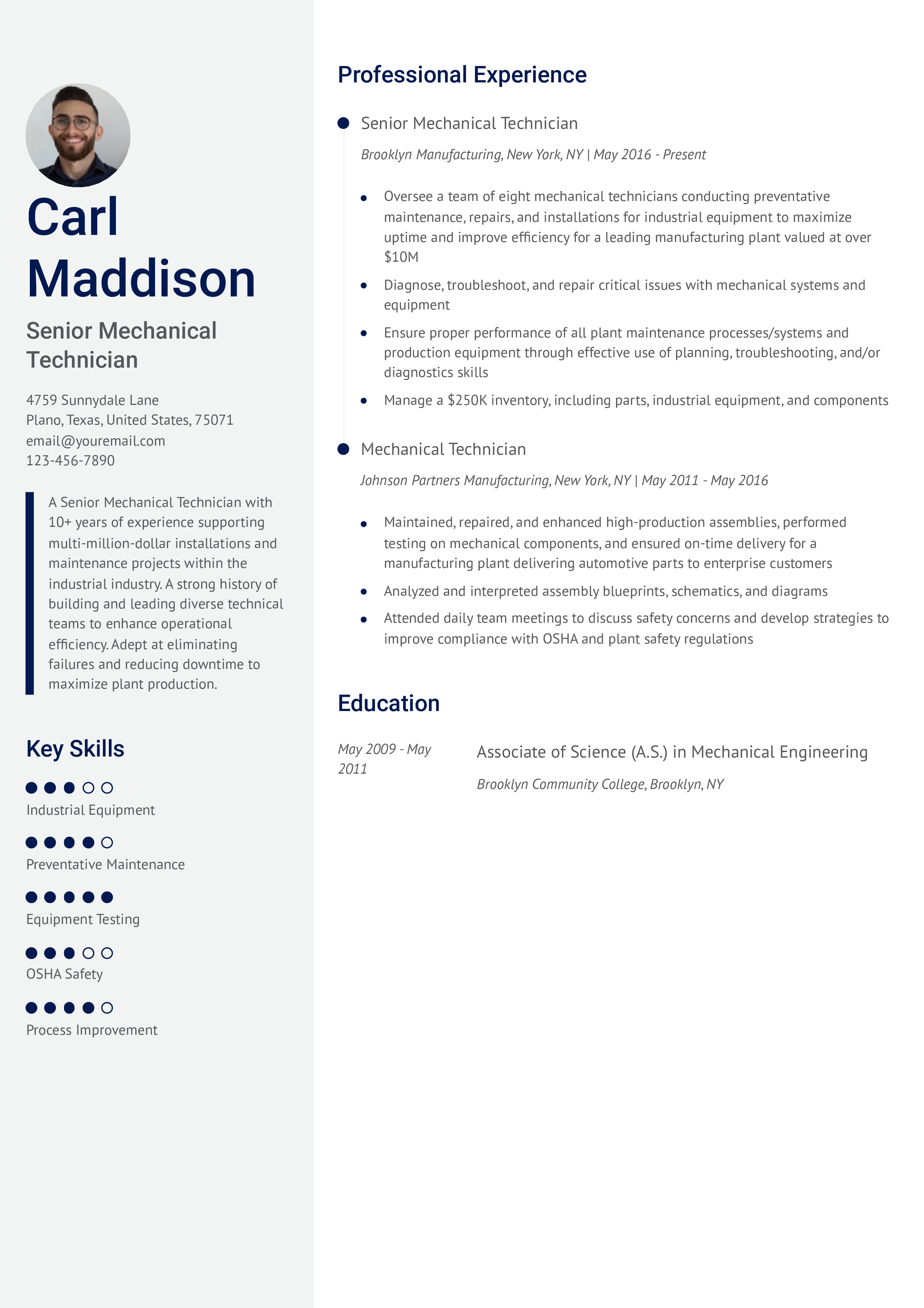 Mechanical Technician Resume Examples and Templates for 2024 ...