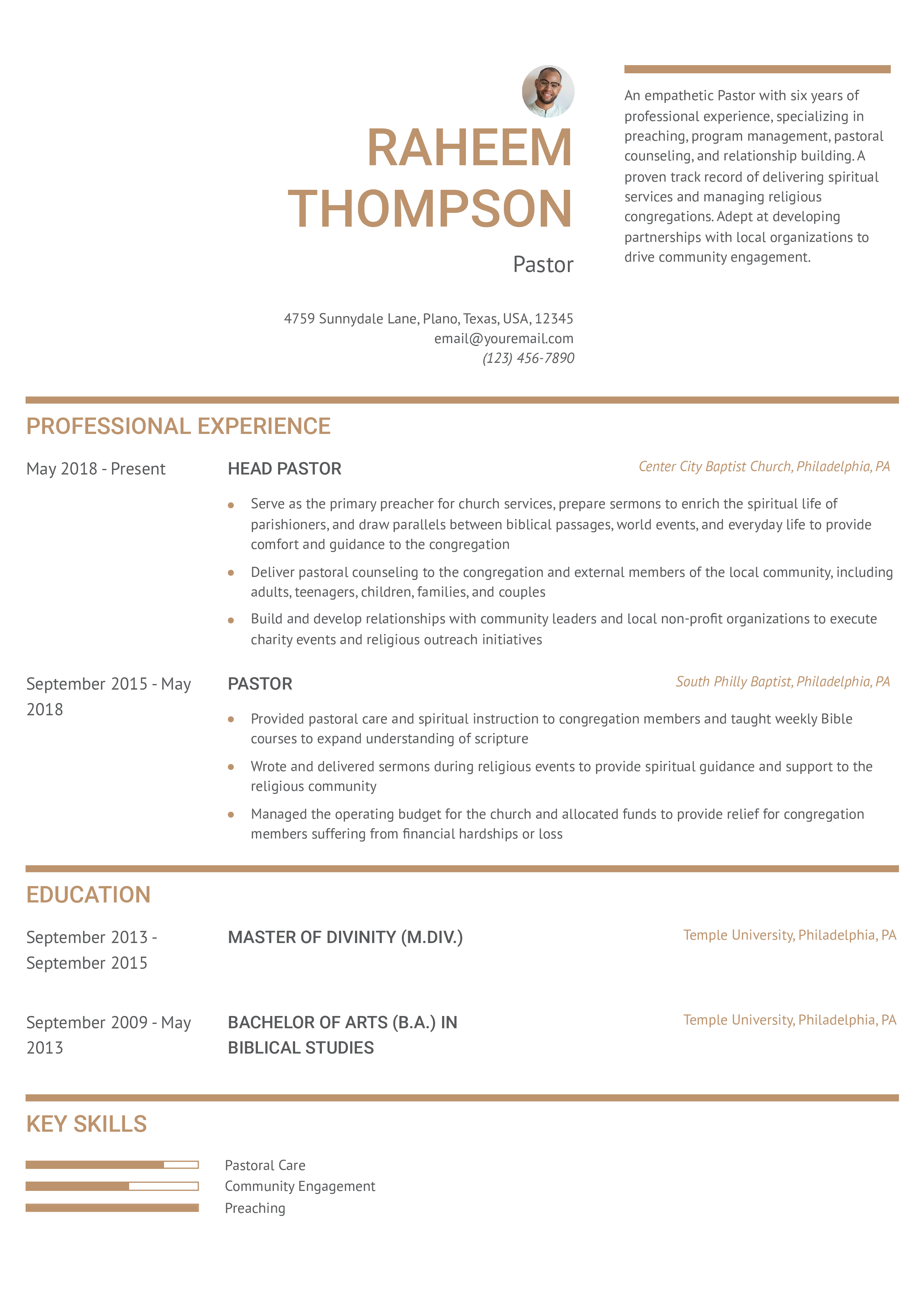 Pastor Resume Examples and Templates for 2024 - ResumeBuilder.com