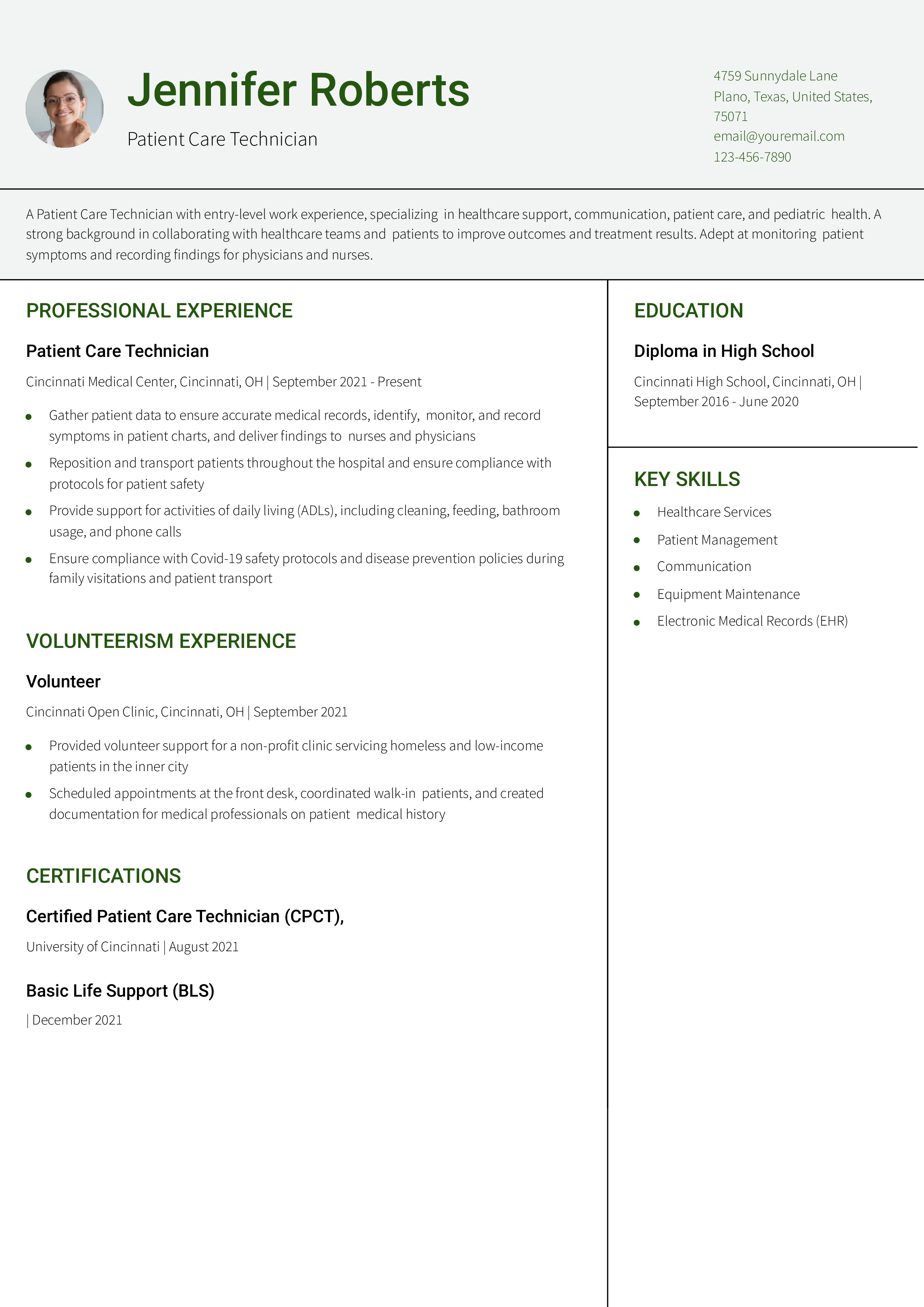 Patient Care Technician Resume Examples and Templates for 2024 ...