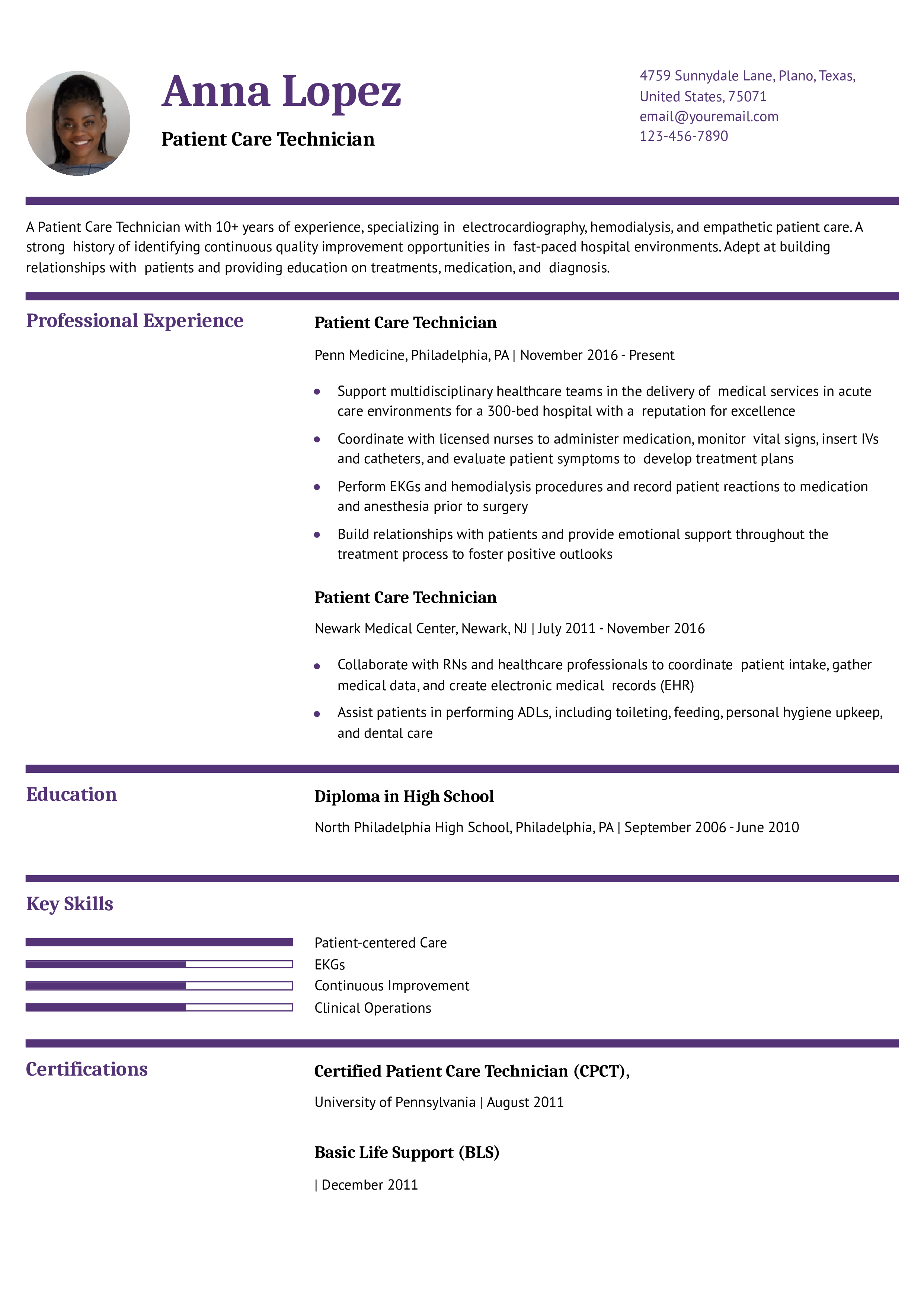 Patient Care Technician Resume Examples and Templates for 2024 ...