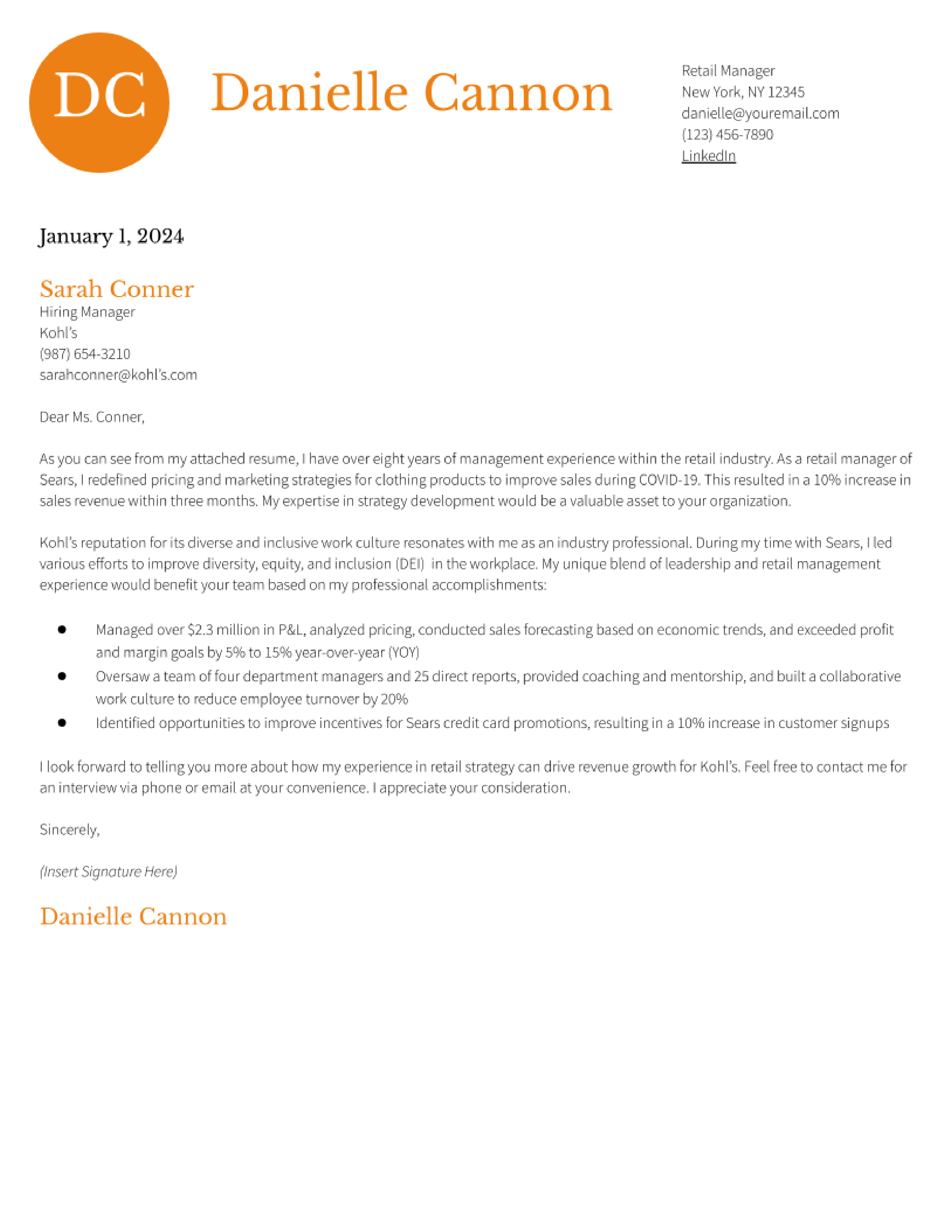 Retail Manager Cover Letter Examples and Templates for 2024 ...