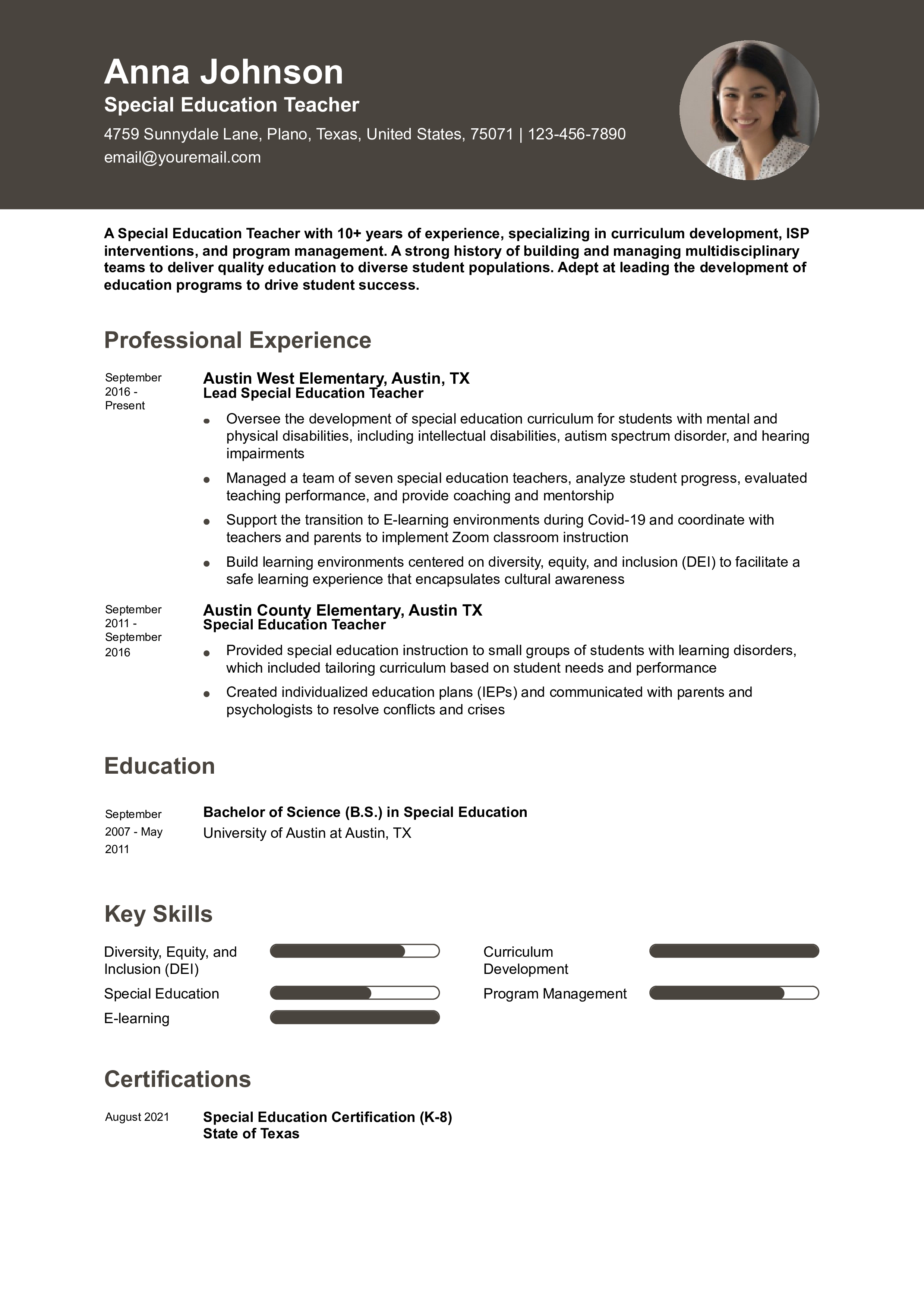 Special Education Teacher Resume Examples and Templates for 2024 ...