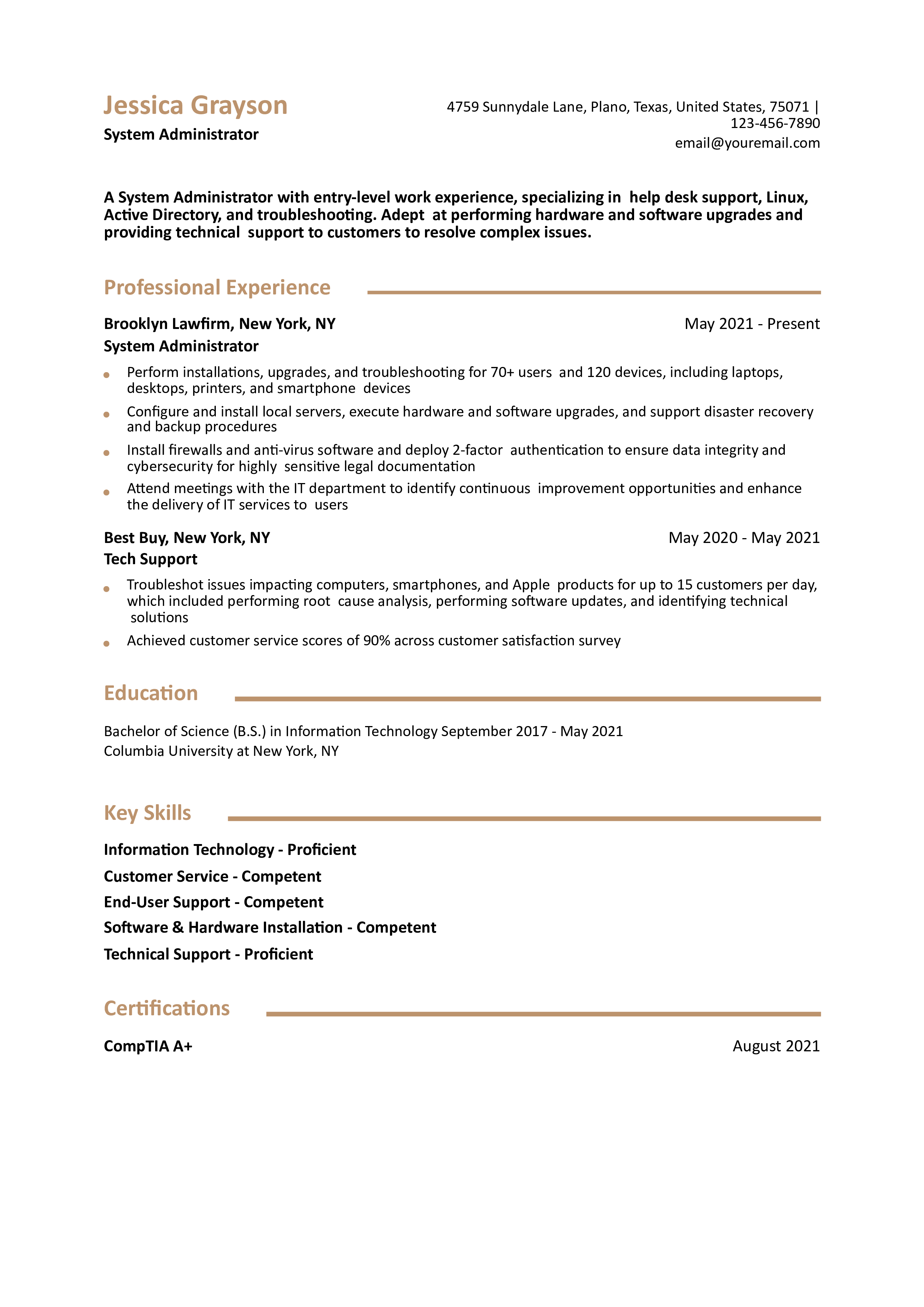 System Administrator Resume Examples and Templates for 2024 ...