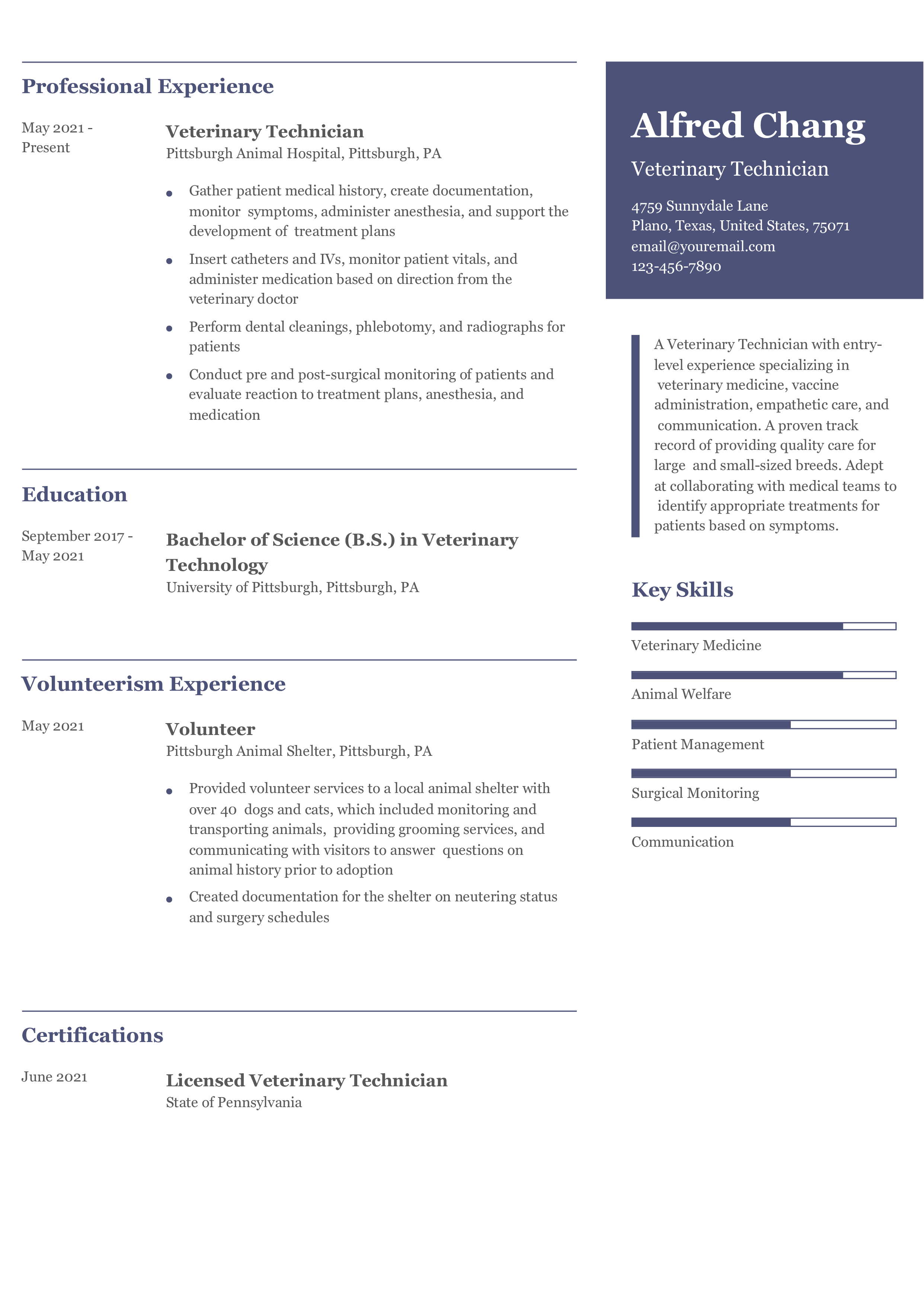 Veterinary Technician Resume Examples and Templates for 2024 ...