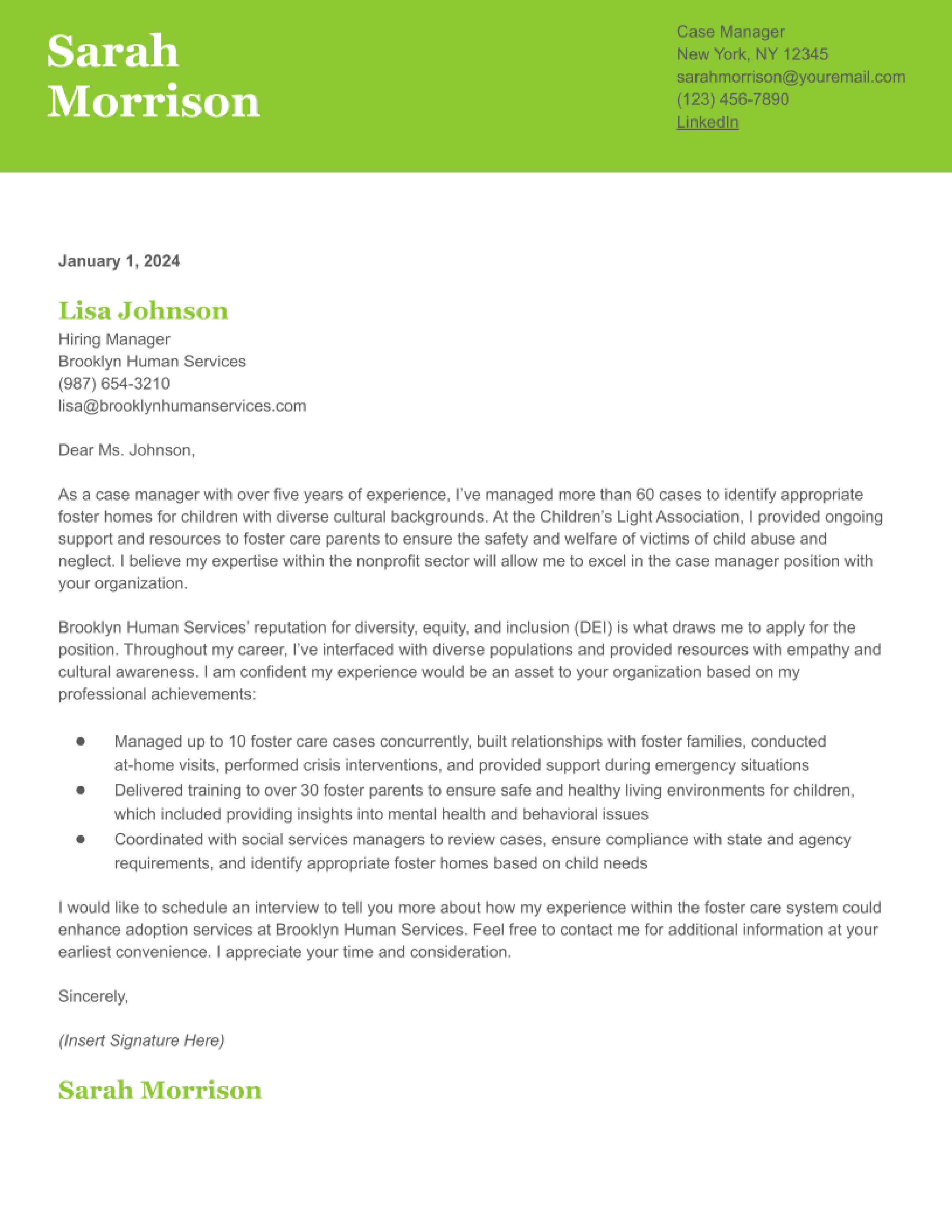 Case Manager Cover Letter Examples and Templates for 2024 ...