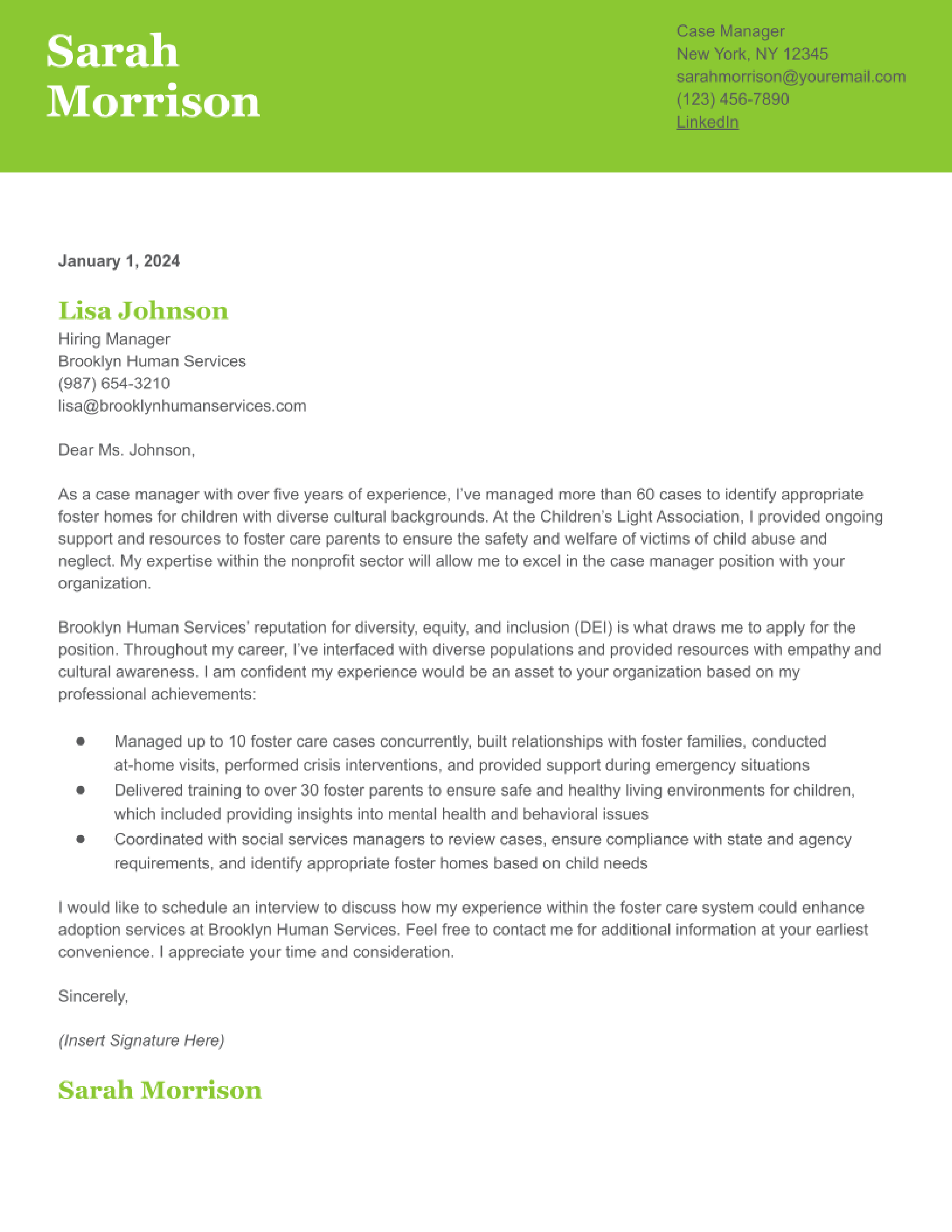 Case Manager Cover Letter Examples and Templates for 2024 ...