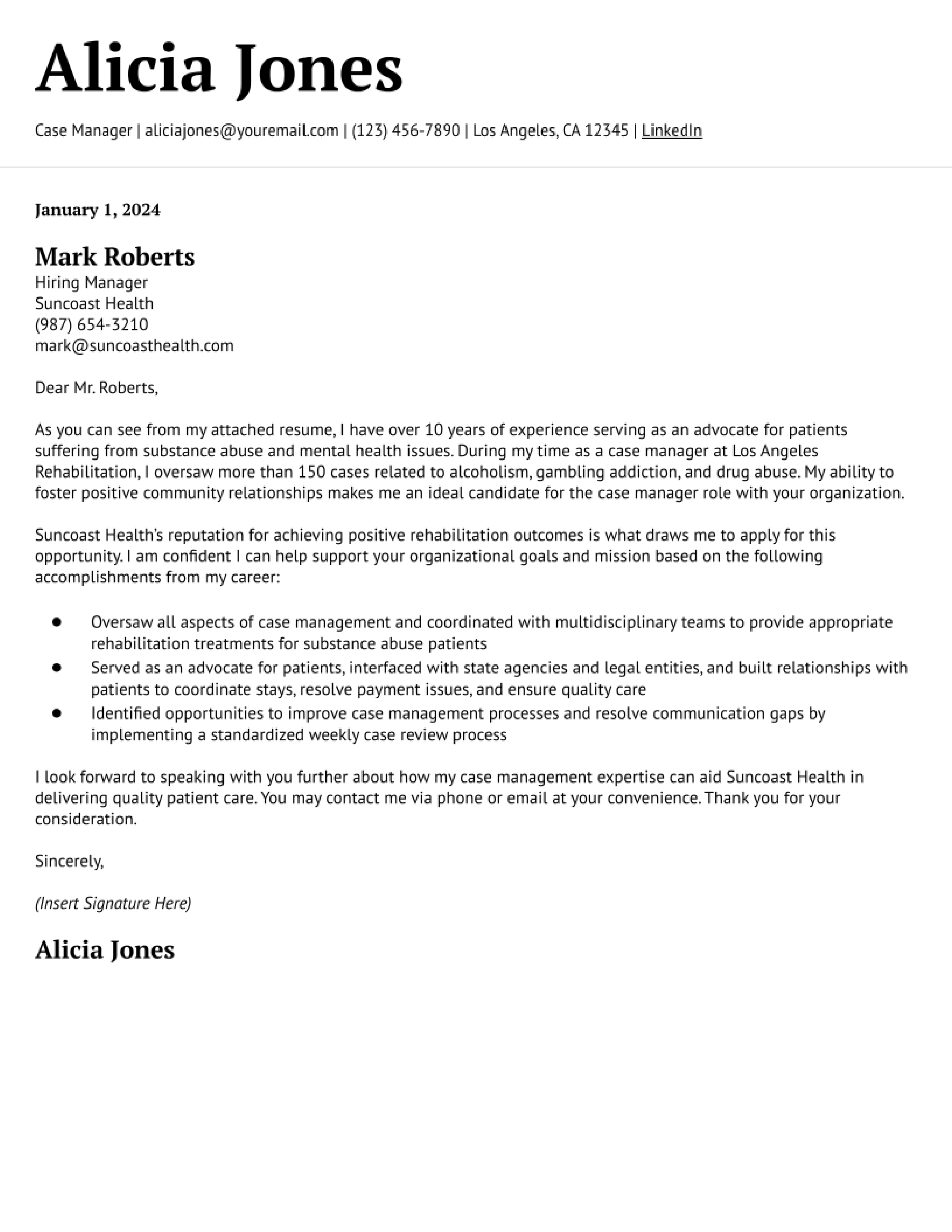 Case Manager Cover Letter Examples and Templates for 2024 ...