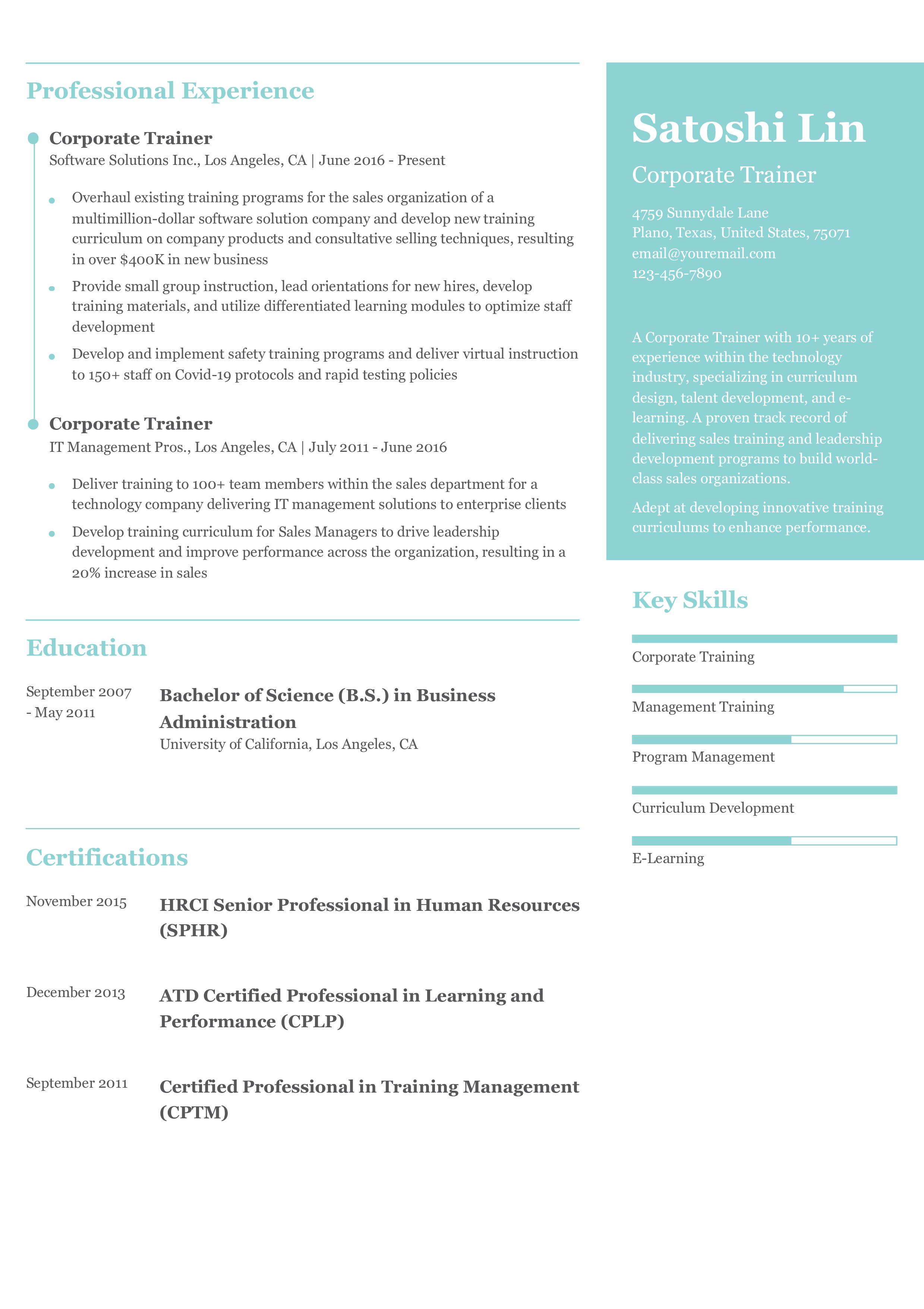Corporate Trainer Resume Examples and Templates for 2024 ...