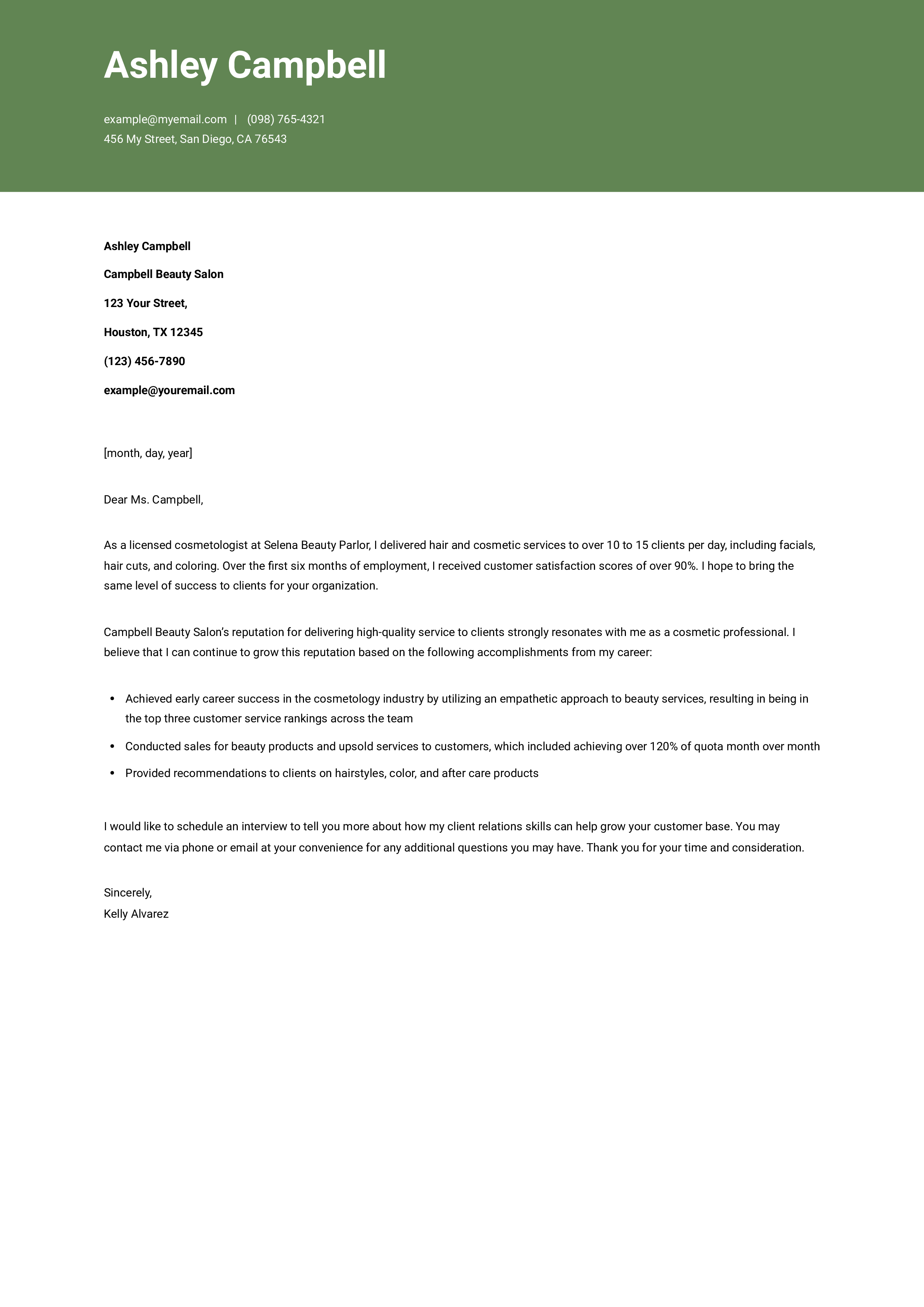 Cosmetologist Cover Letter Examples and Templates for 2024 ...