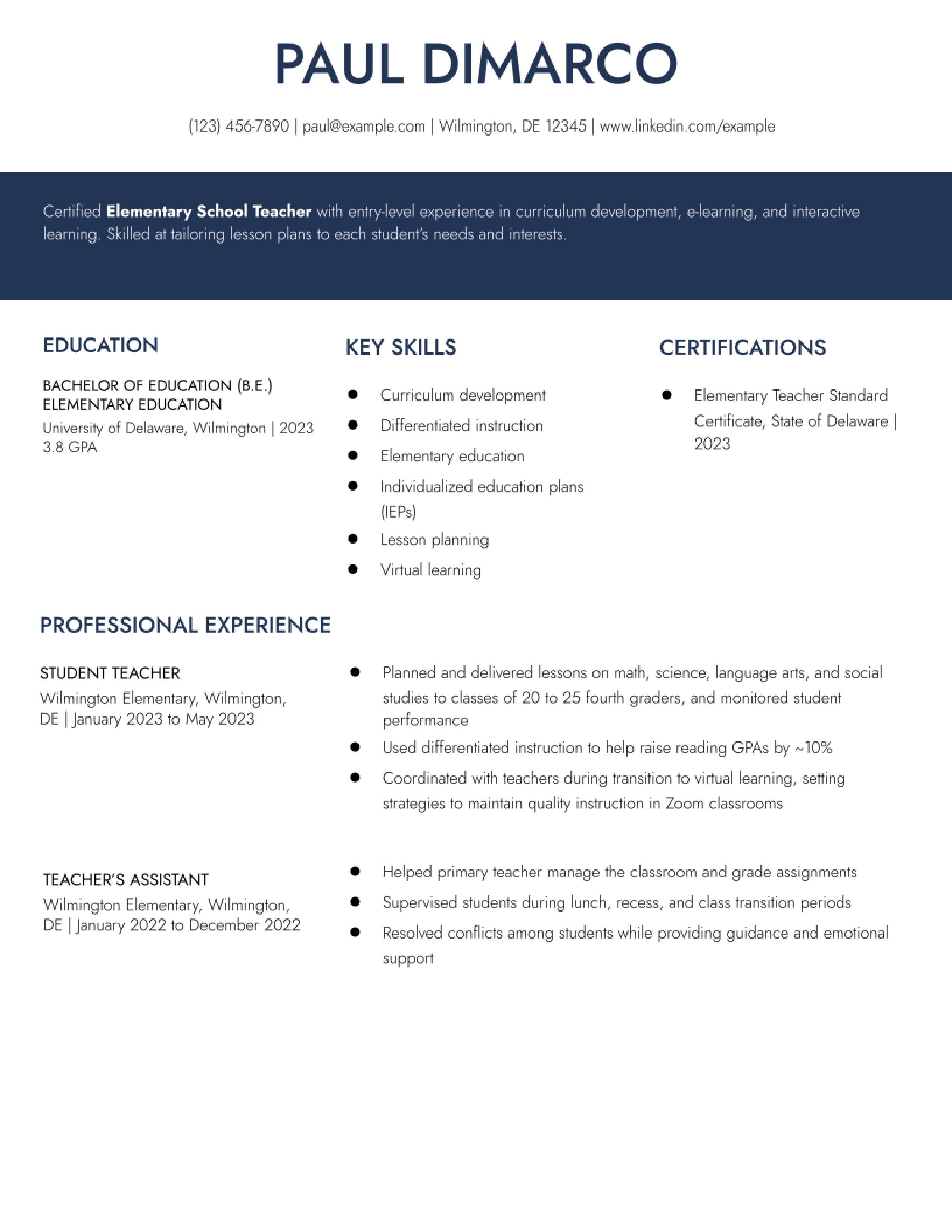 First-Year Teacher Resume Examples and Templates for 2024 ...