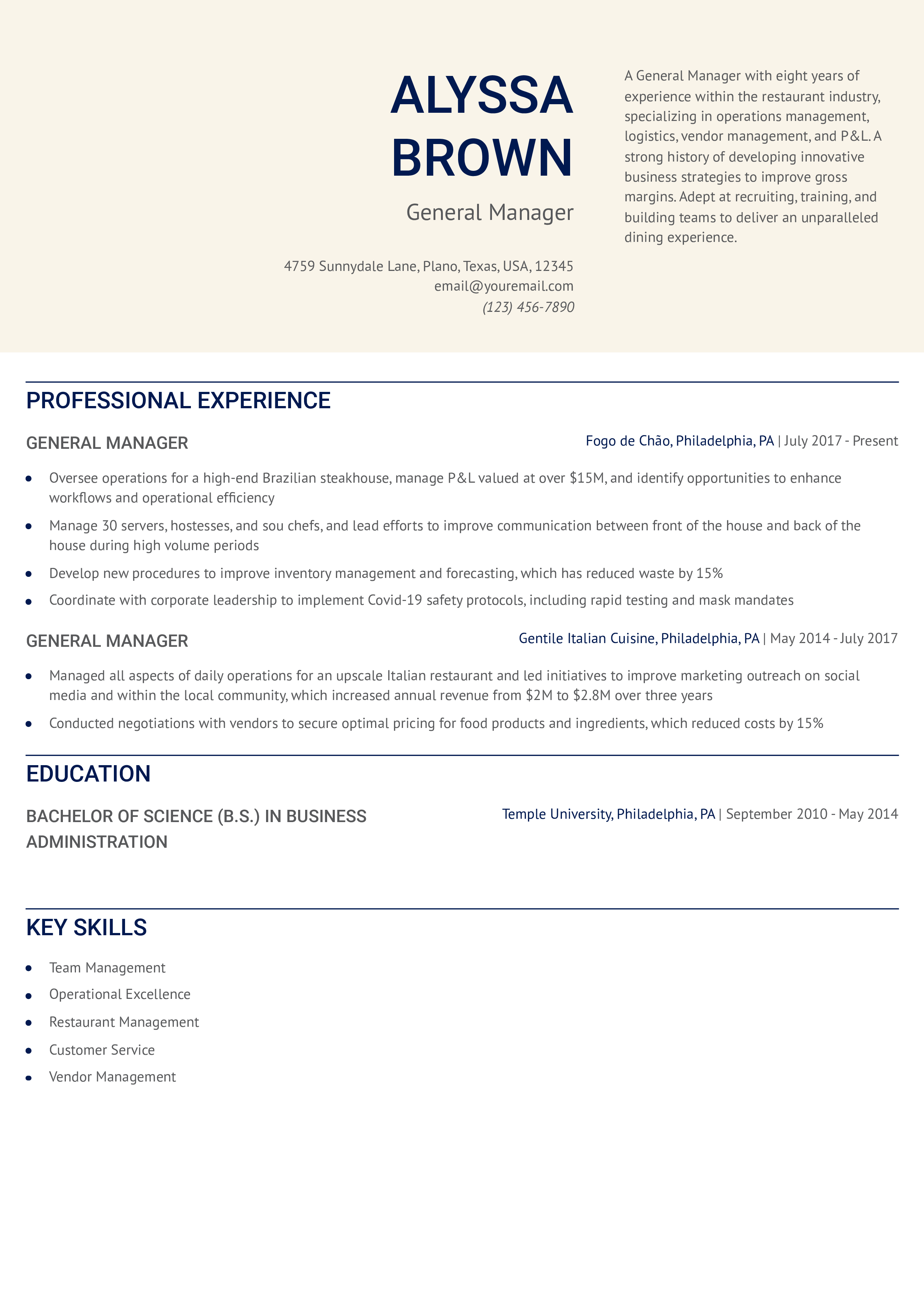 General Manager Resume Examples and Templates for 2024 - ResumeBuilder.com