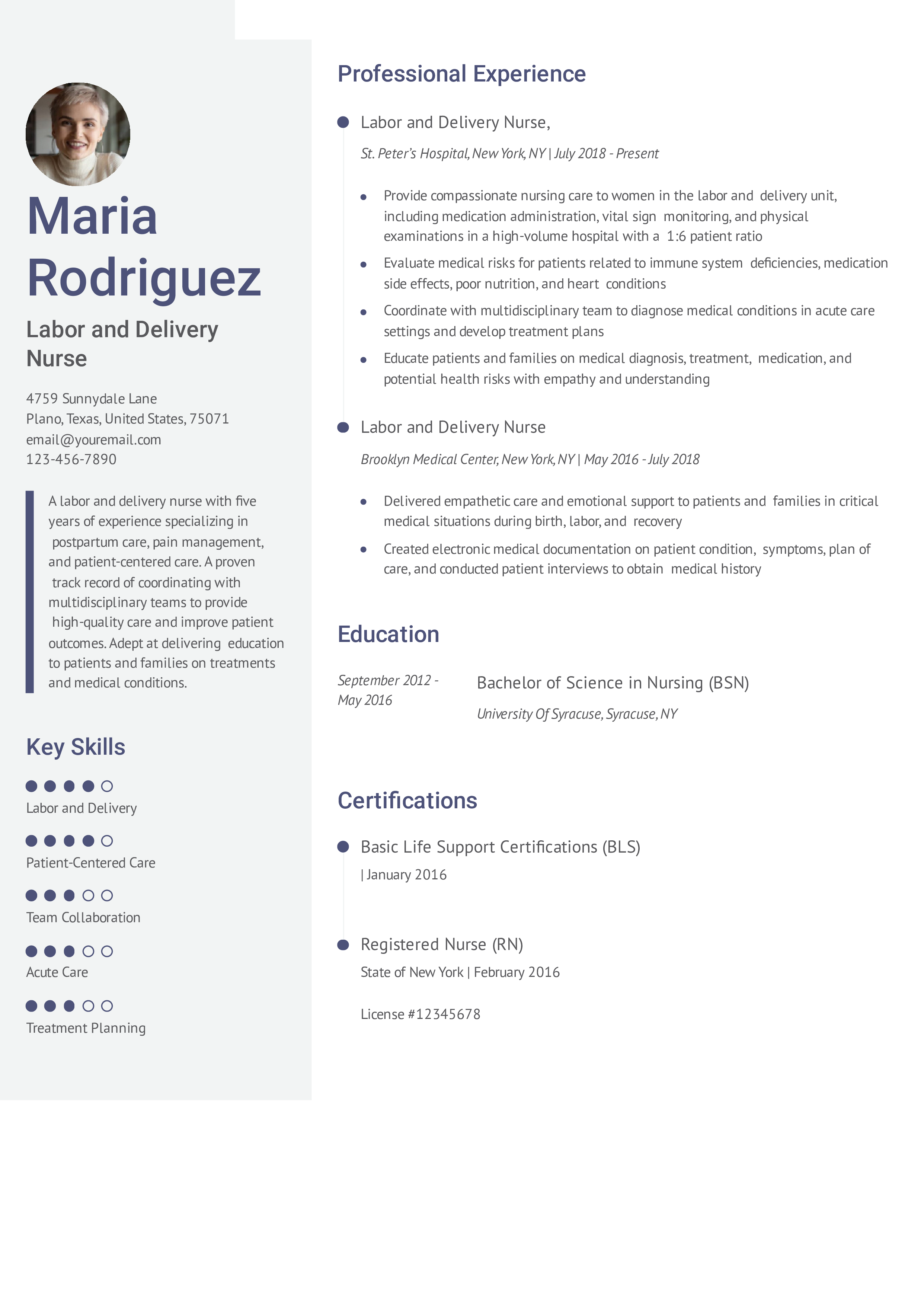 Labor and Delivery Nurse Resume Examples and Templates for 2024 ...