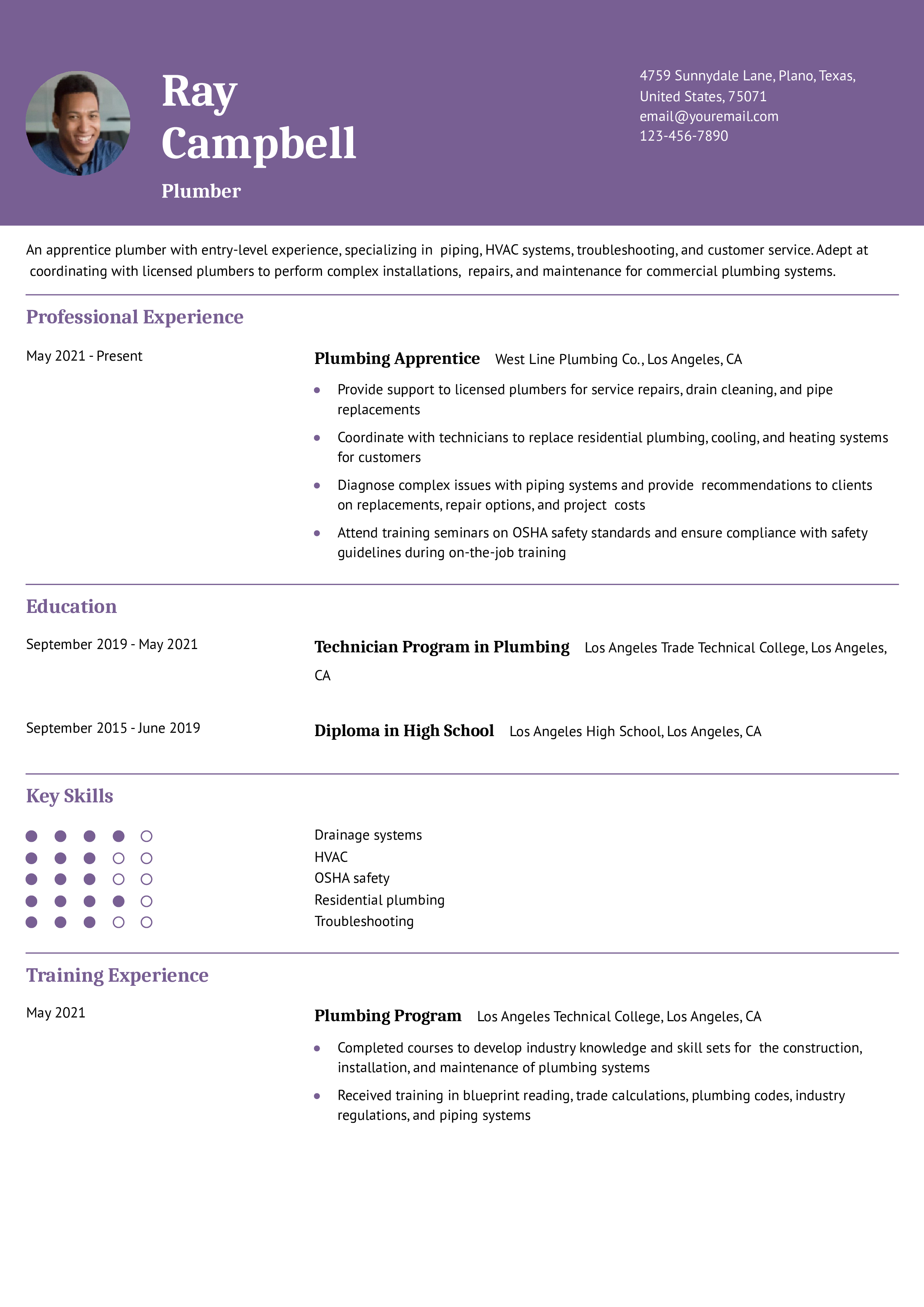 Plumber Resume Examples and Templates for 2024 - ResumeBuilder.com