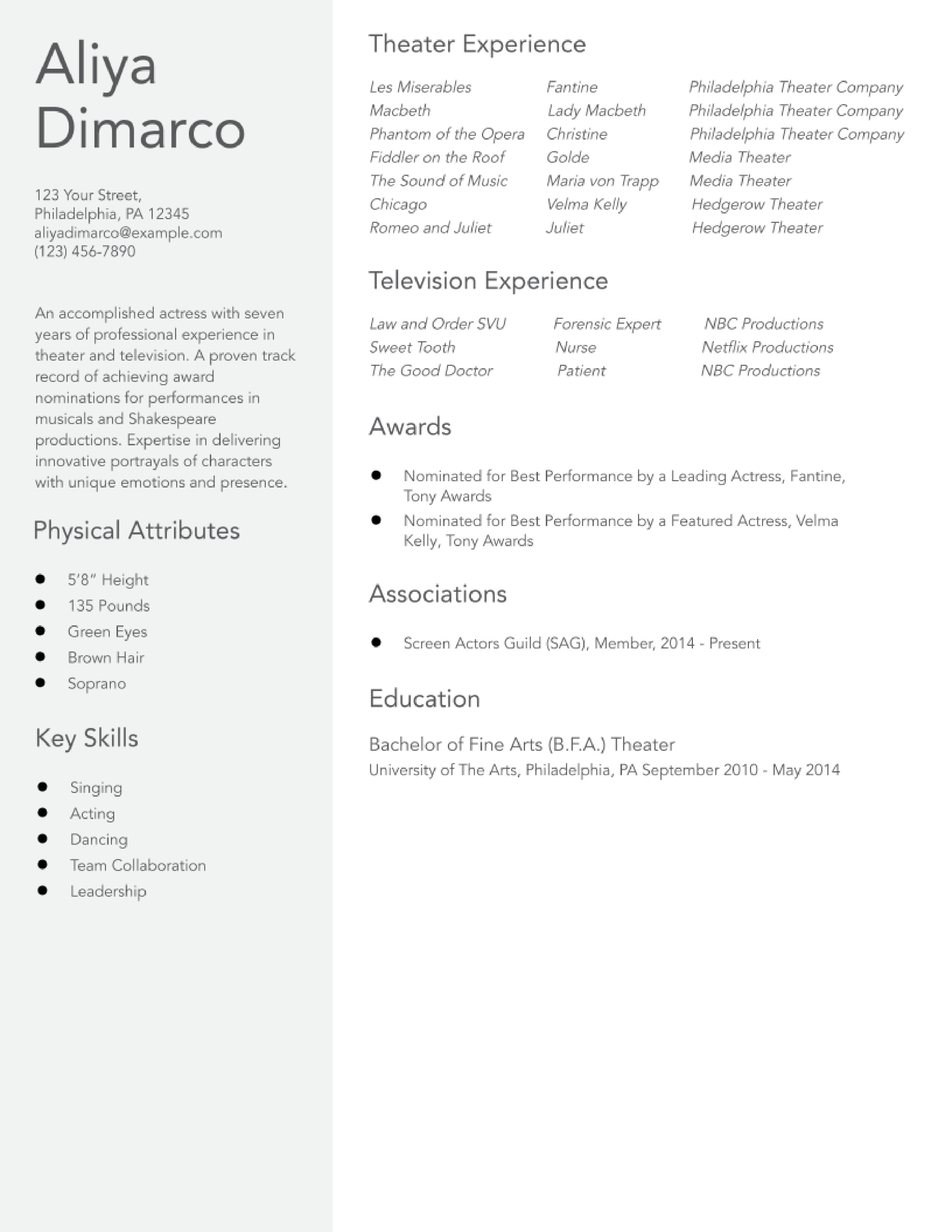 Model Actor Resume Template