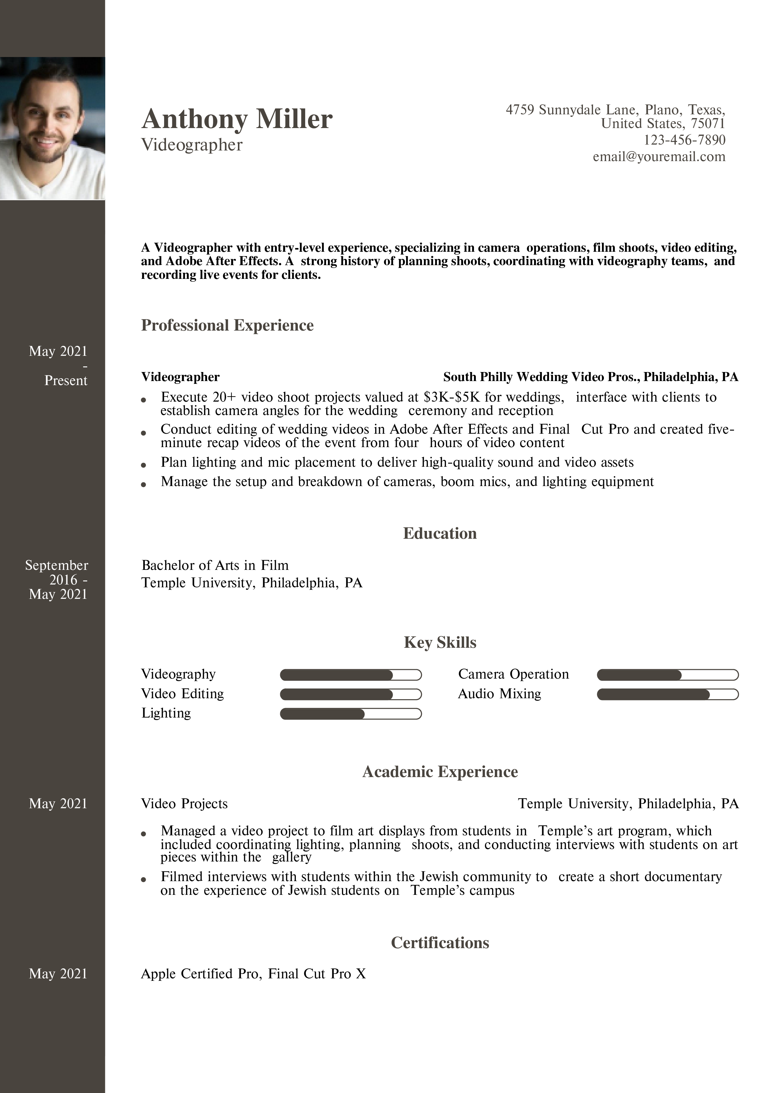 Videographer Resume Examples and Templates for 2024 - ResumeBuilder.com