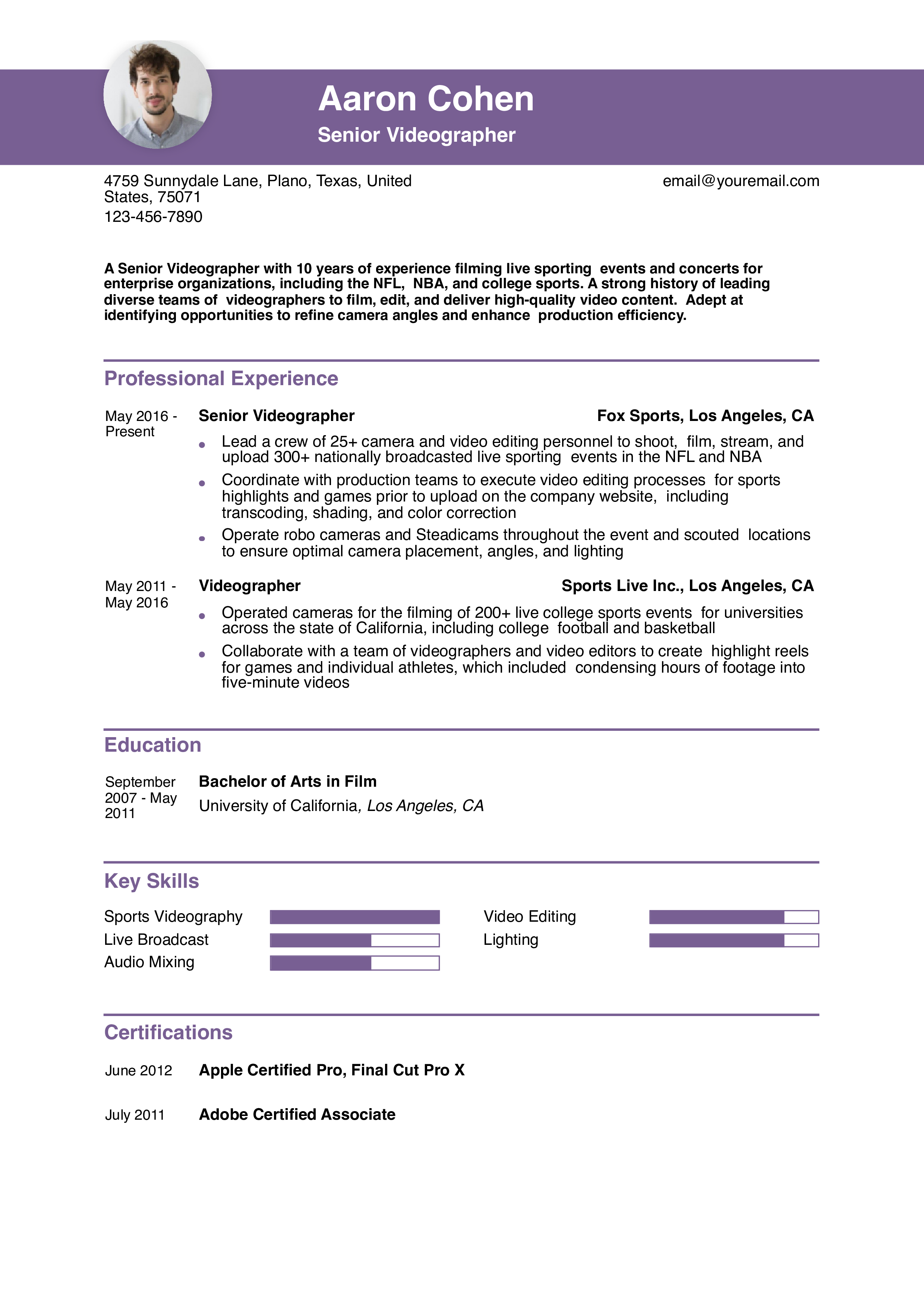 Videographer Resume Examples and Templates for 2024 - ResumeBuilder.com