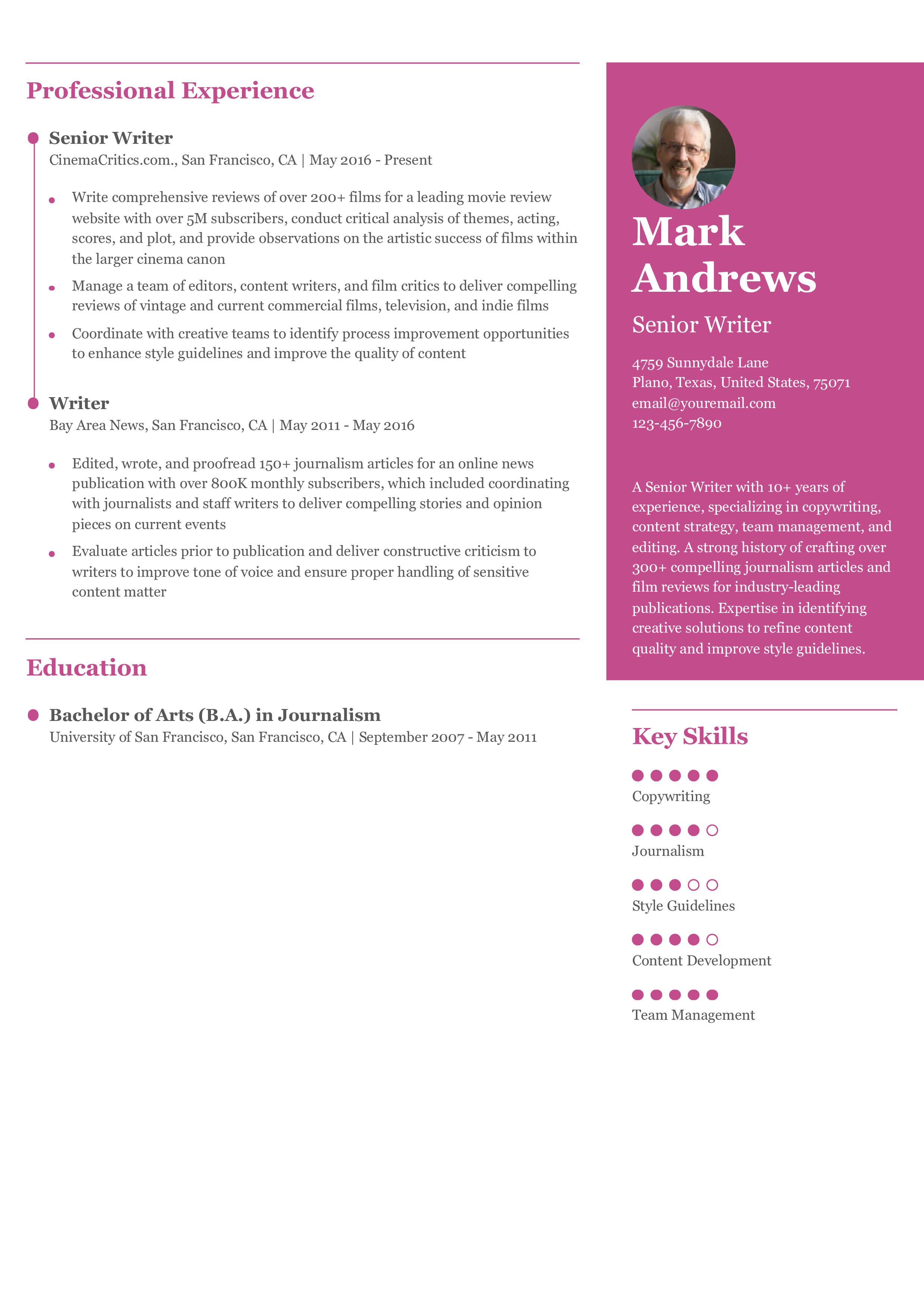 Writer Resume Examples and Templates for 2024 - ResumeBuilder.com