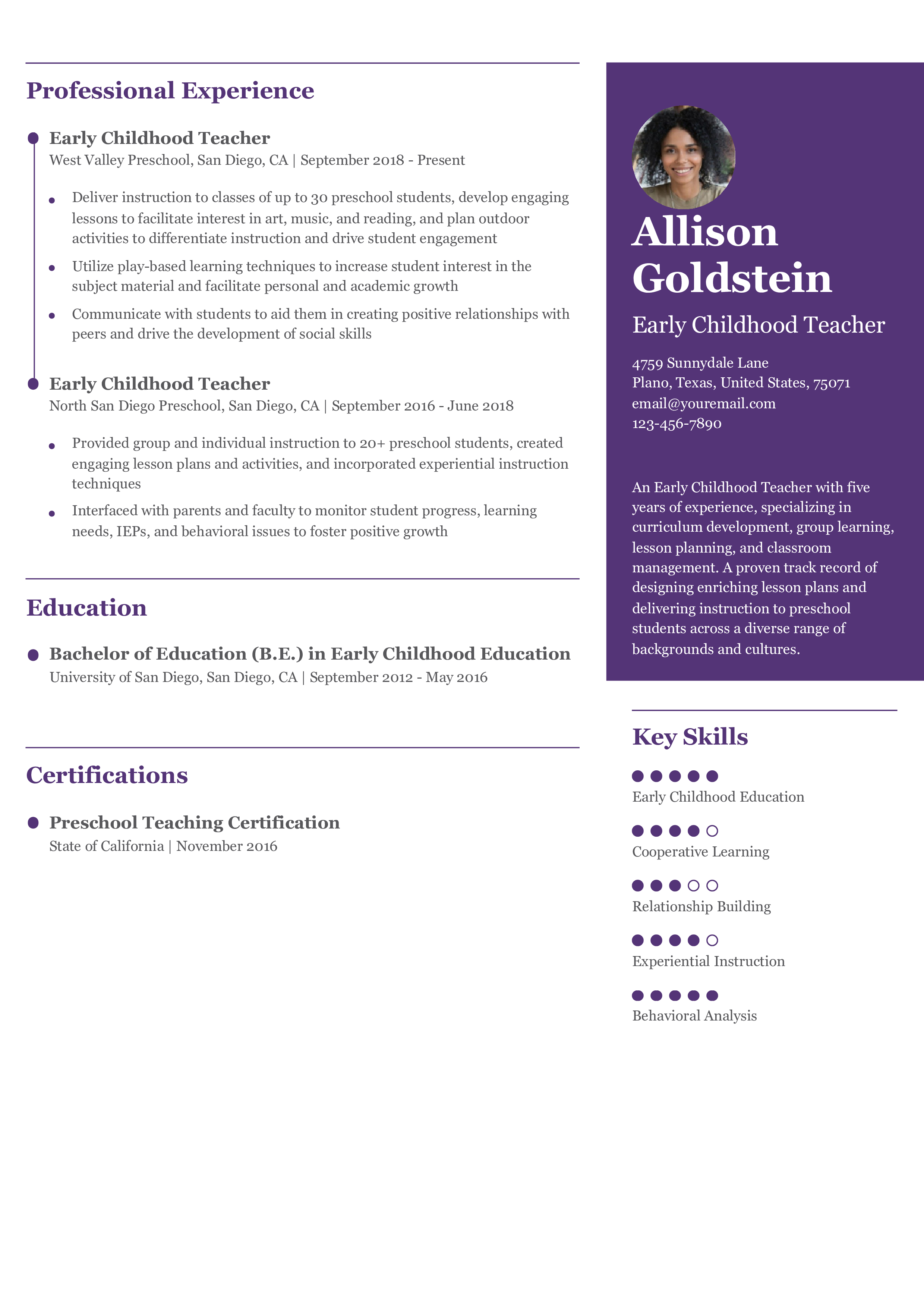 Early Childhood Education Resume Examples and Templates for 2024 ...