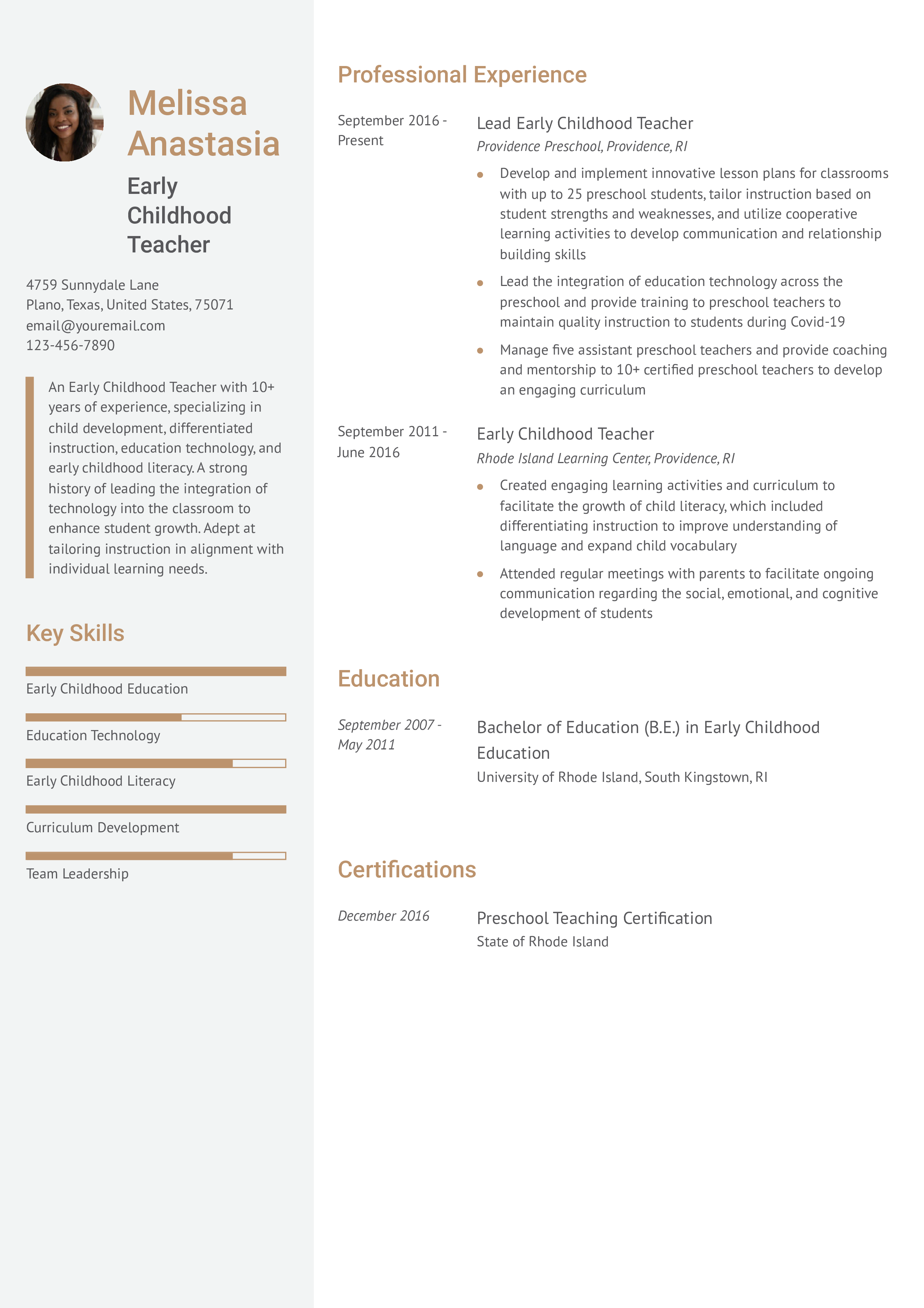 Early Childhood Education Resume Examples and Templates for 2024 ...