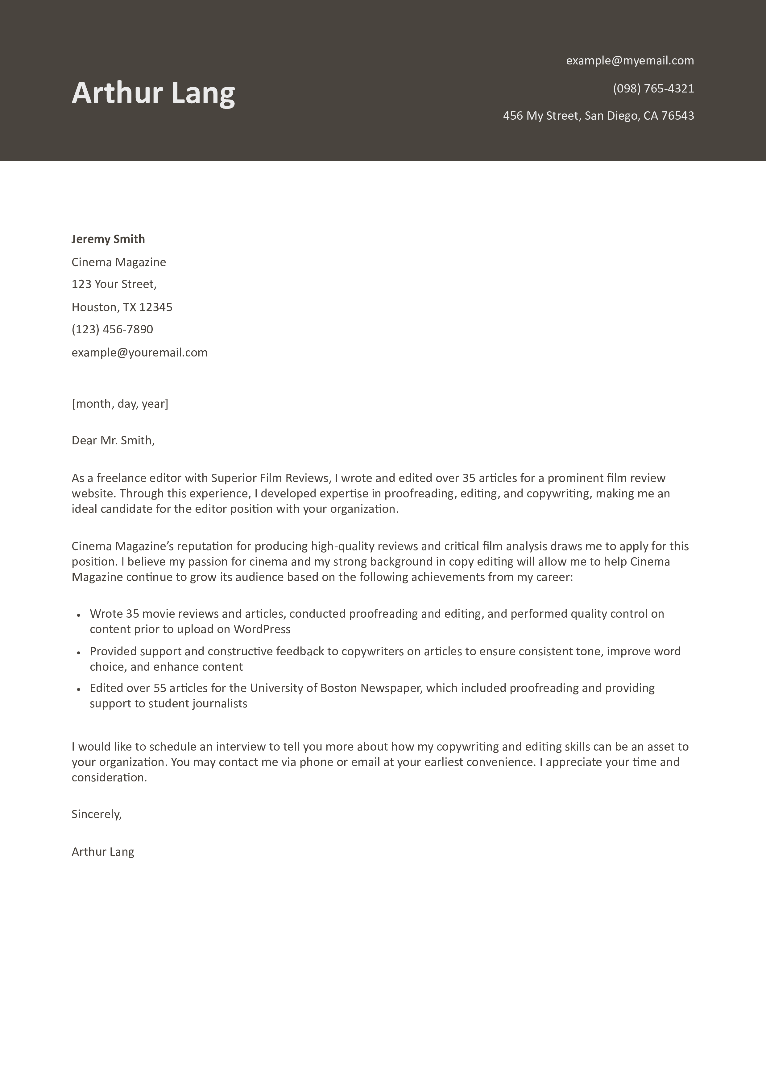 Editor Cover Letter Examples and Templates for 2024 - ResumeBuilder.com