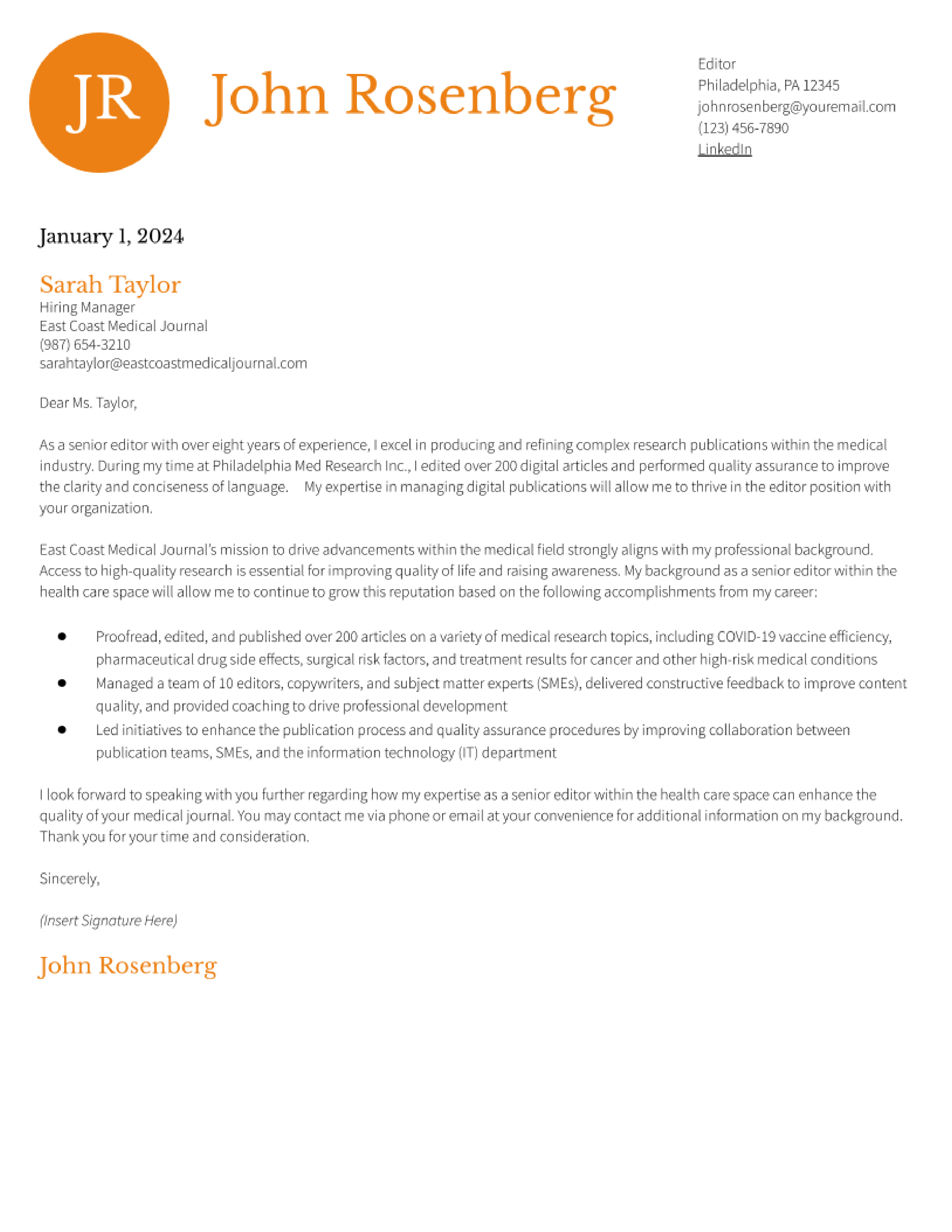 Editor Cover Letter Examples and Templates for 2024 - ResumeBuilder.com