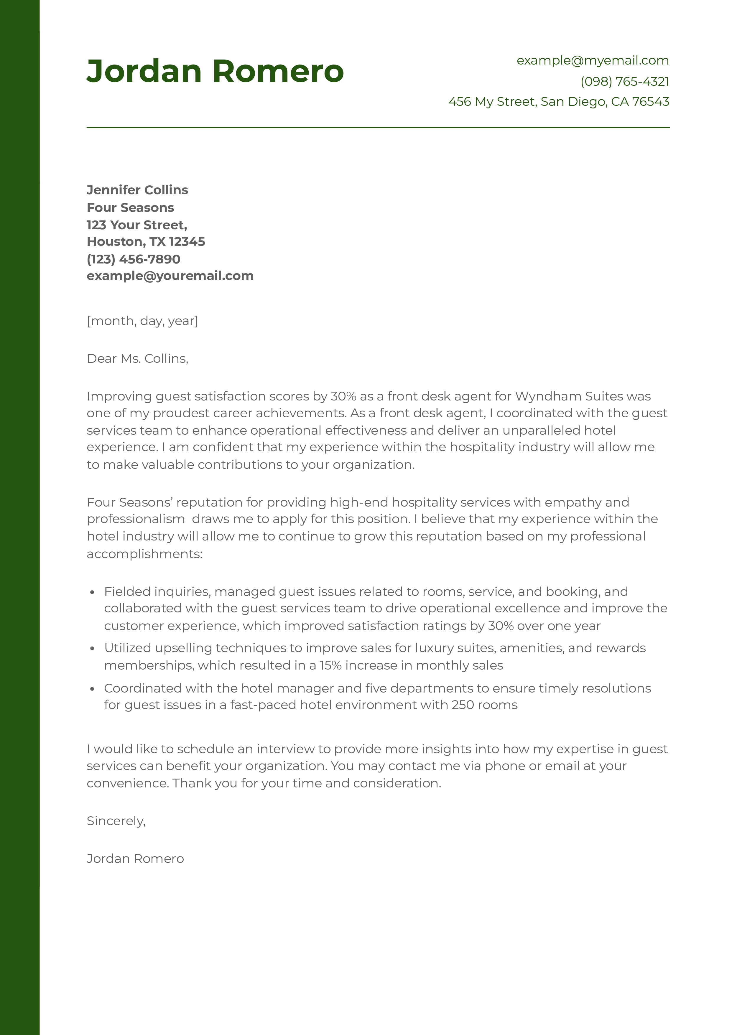 Hotel Front Desk Cover Letter Examples and Templates for 2024 ...