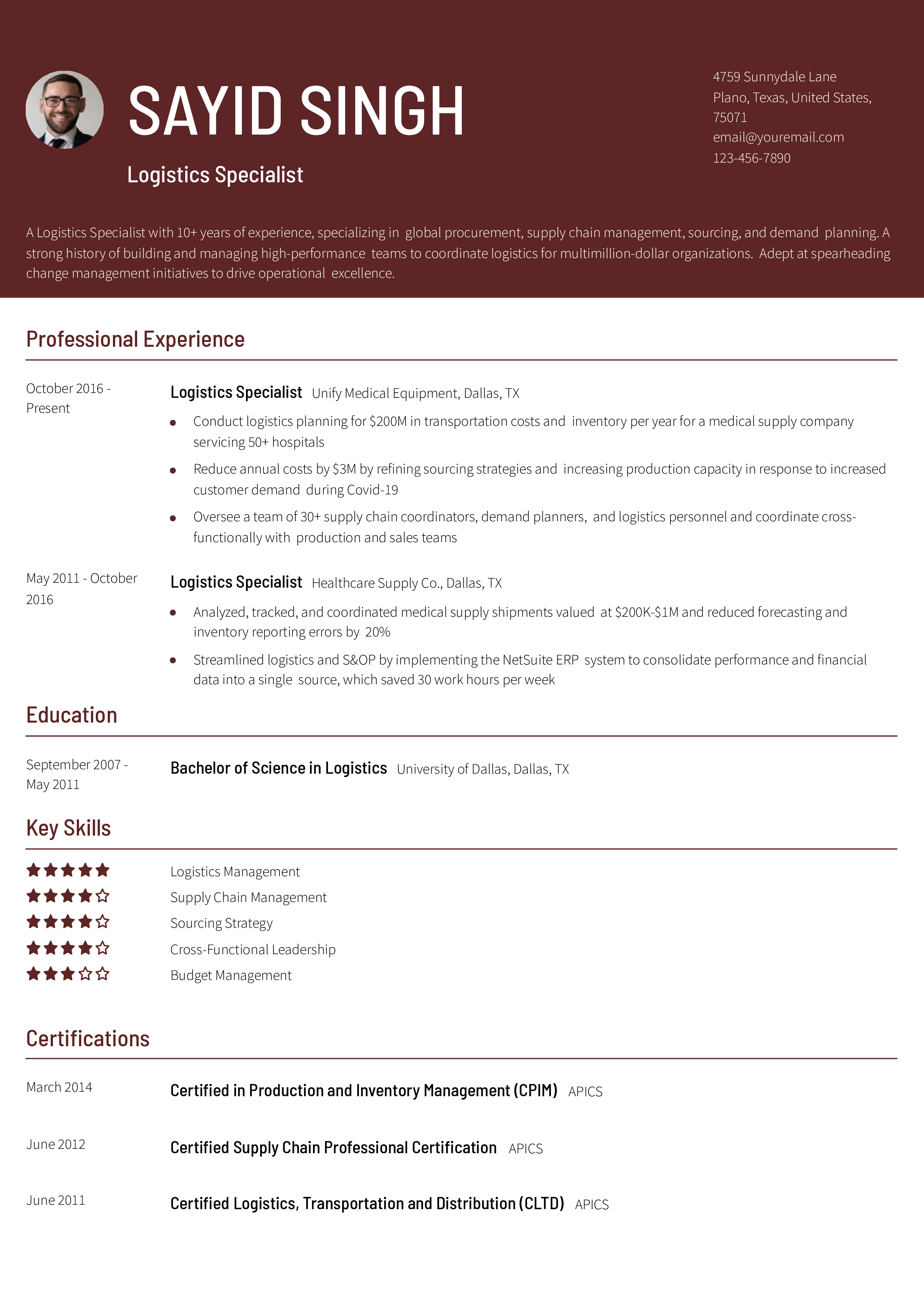 Logistics Specialist Resume Examples and Templates for 2024 ...