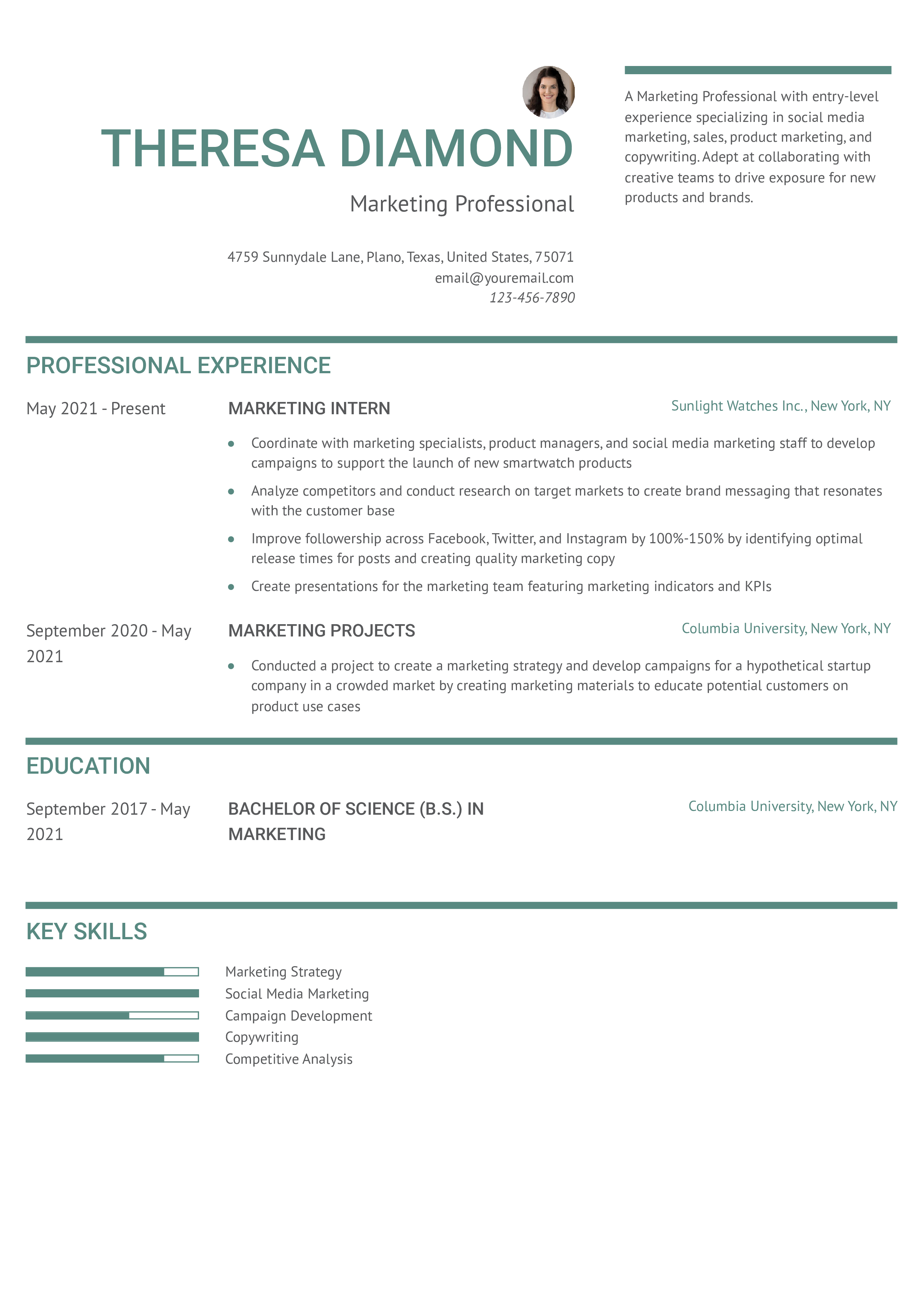 Marketing Intern Resume Examples and Templates for 2024 - ResumeBuilder.com