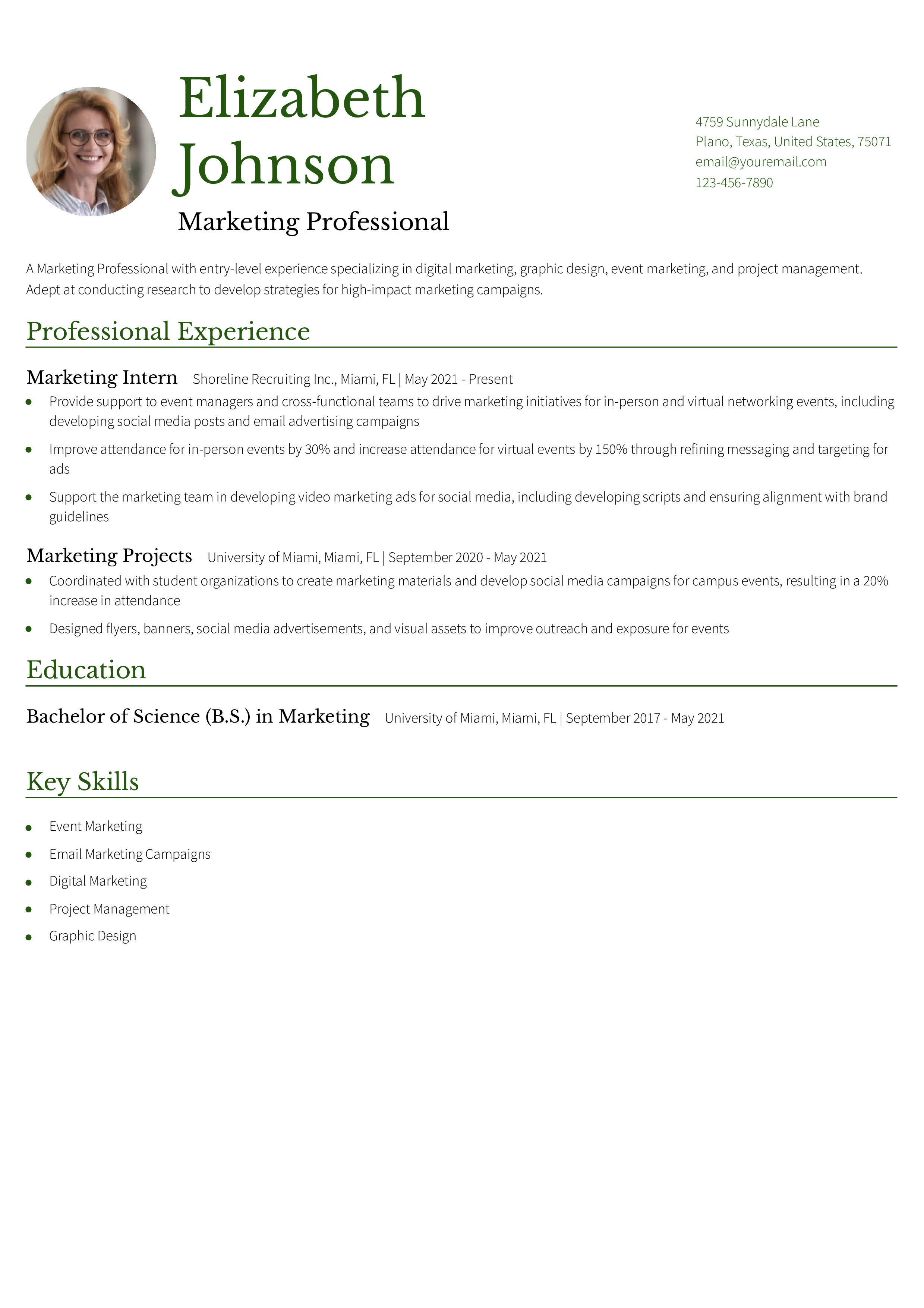 Marketing Intern Resume Examples and Templates for 2024 - ResumeBuilder.com