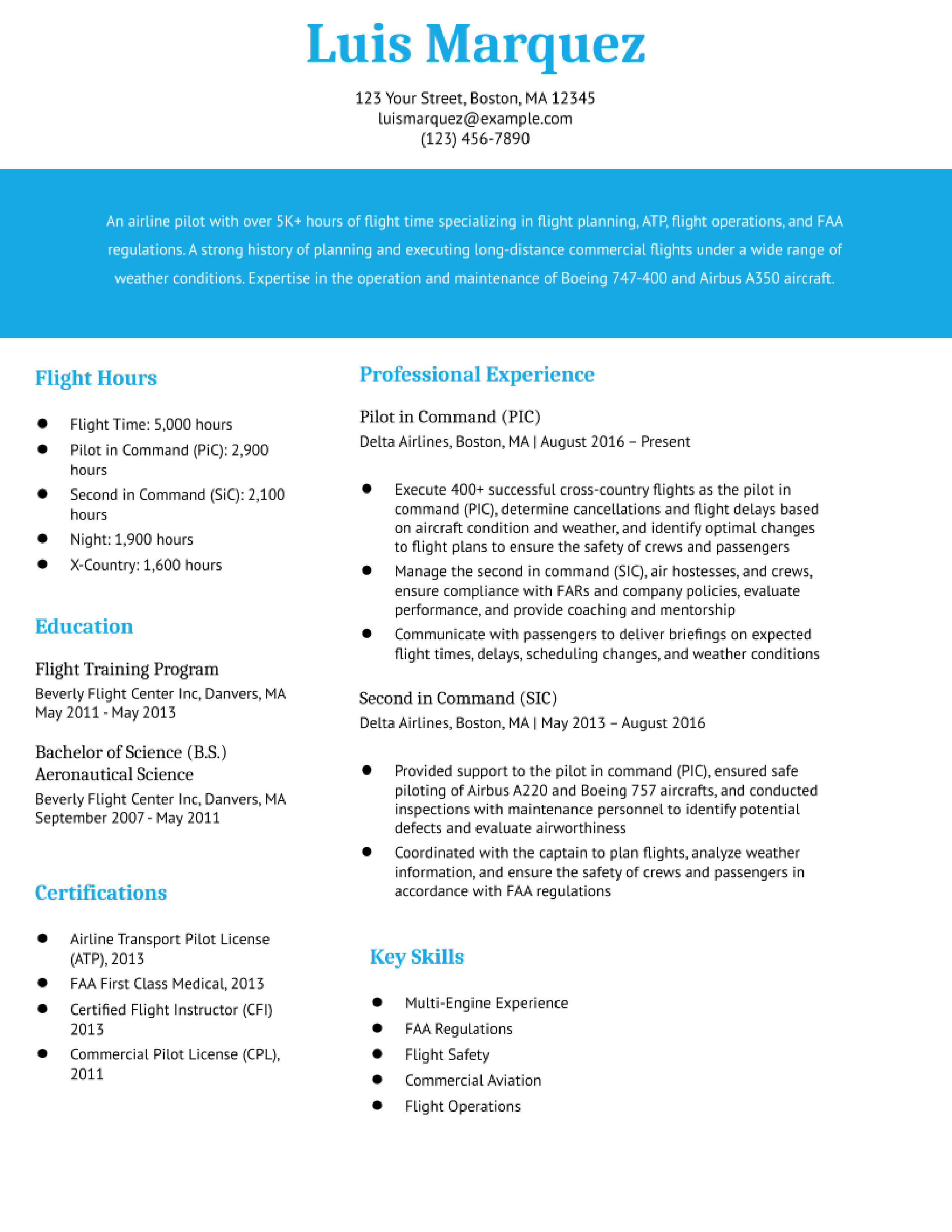 Pilot Resume Examples And Templates For 2024