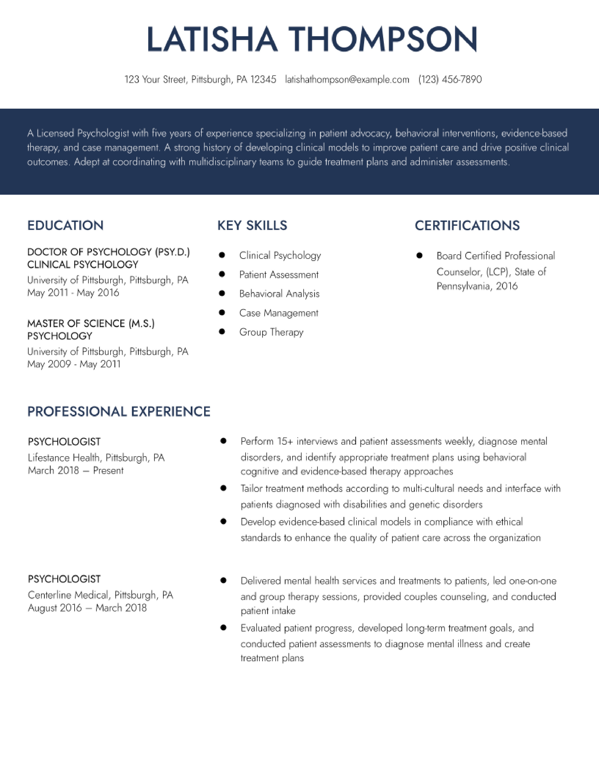 Psychology Resume Examples and Templates for 2024 - ResumeBuilder.com