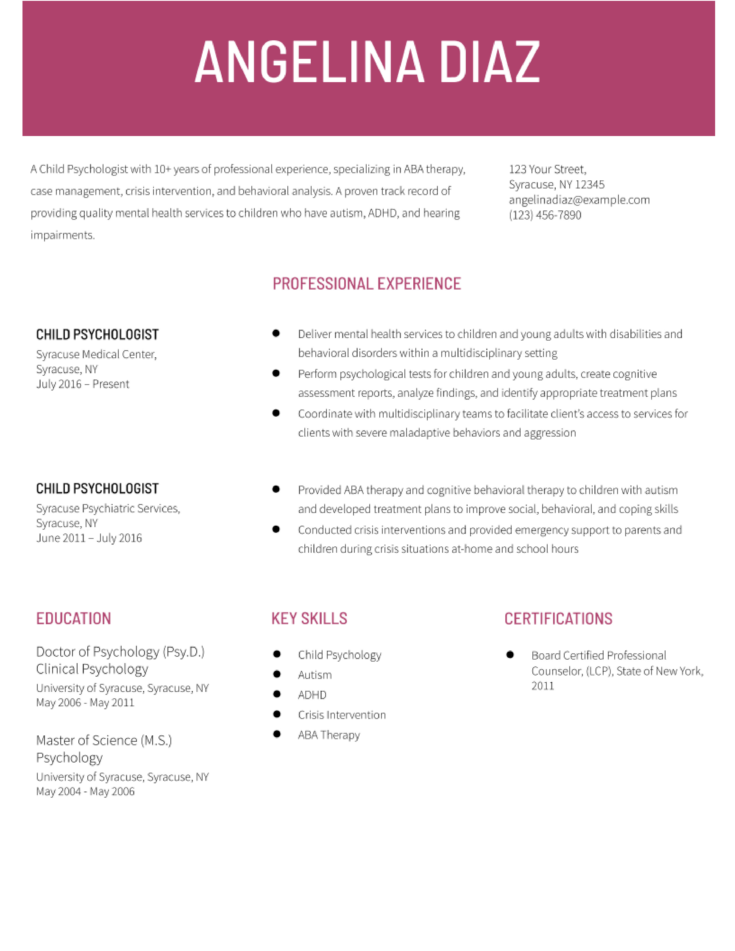 Psychology Resume Examples and Templates for 2024 - ResumeBuilder.com