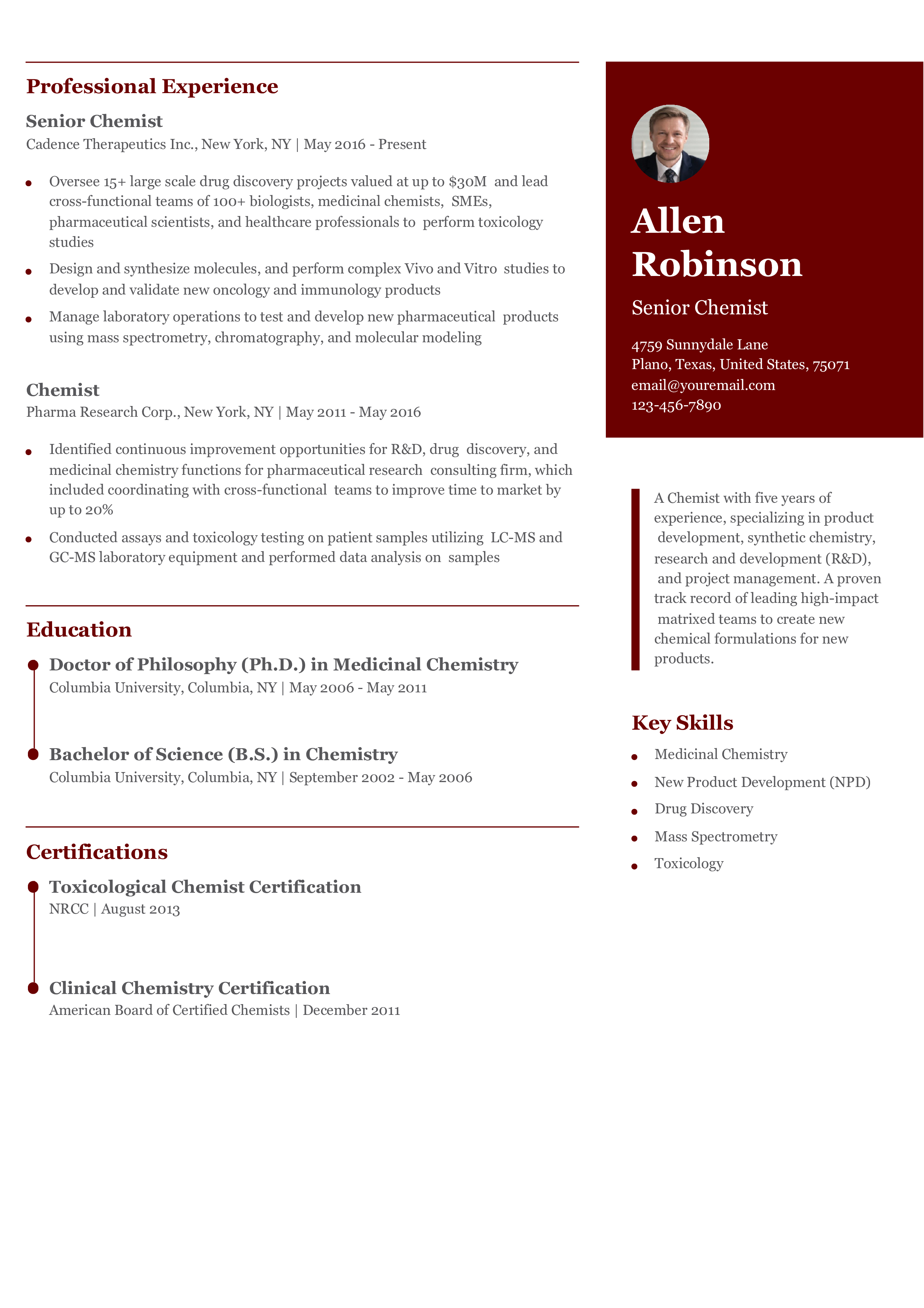 Chemistry Resume Examples and Templates for 2024 - ResumeBuilder.com