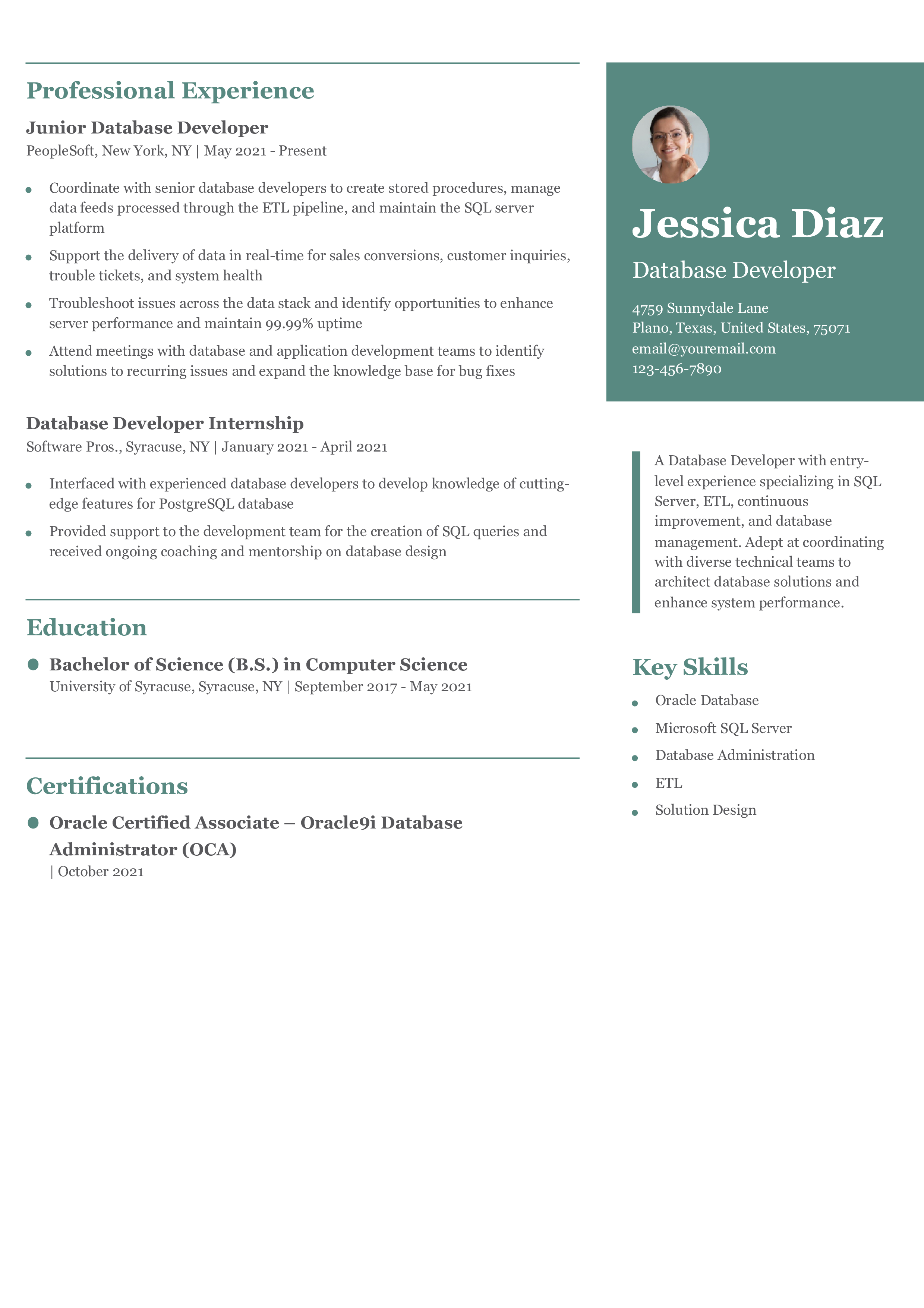 Database Developer Resume Examples and Templates for 2024 ...