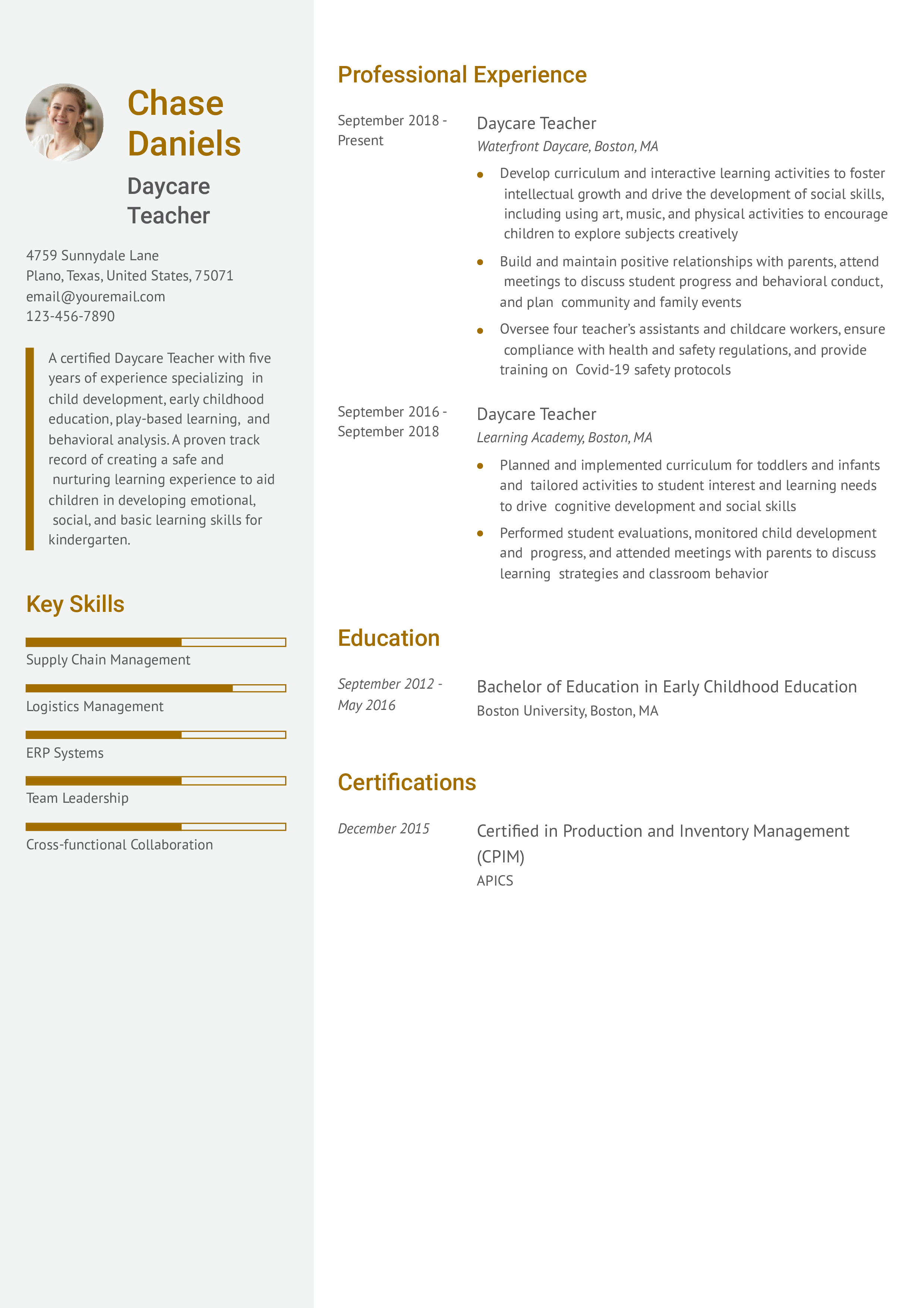 Daycare Teacher Resume Examples and Templates for 2024 - ResumeBuilder.com
